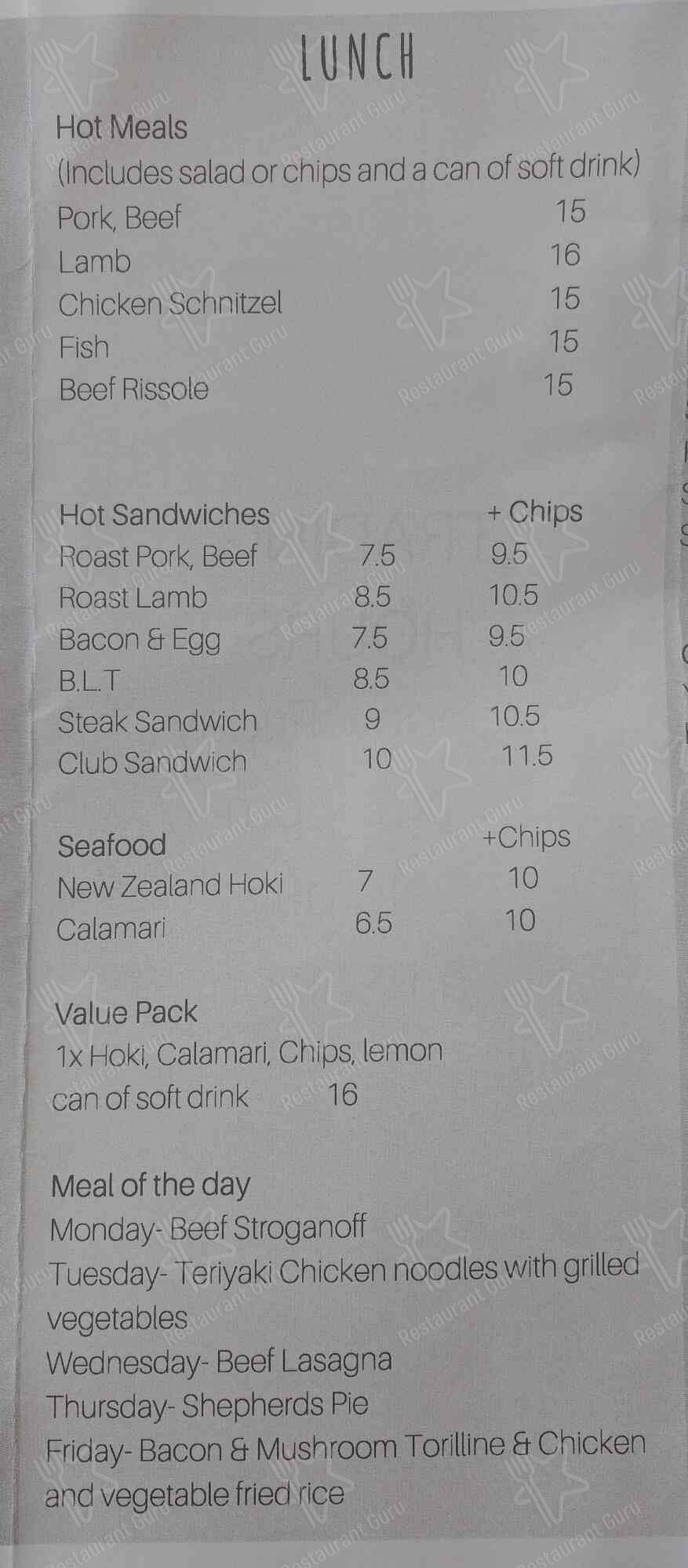 Menu at Southgate Cafe, Springwood