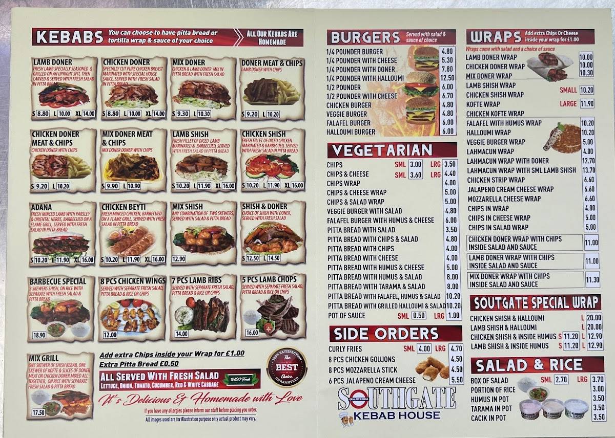 Menu at Southgate Kebab House ️ fast food, London, 8A Station Parade