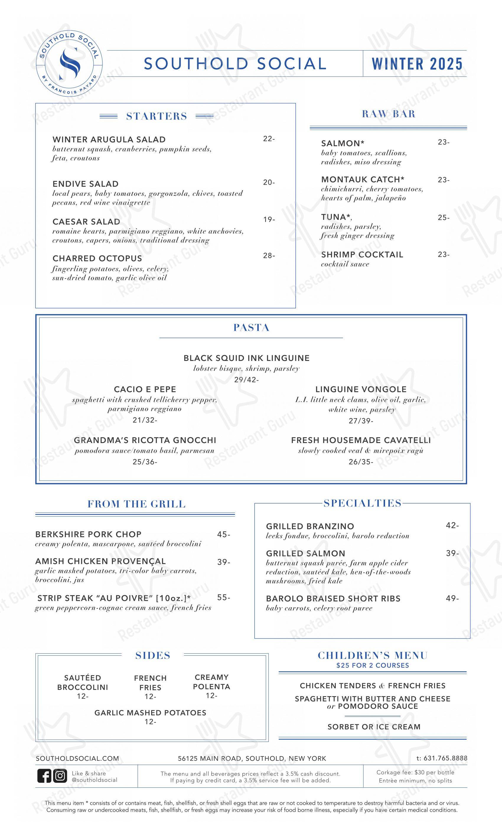 Menu at Southold Social restaurant, Southold