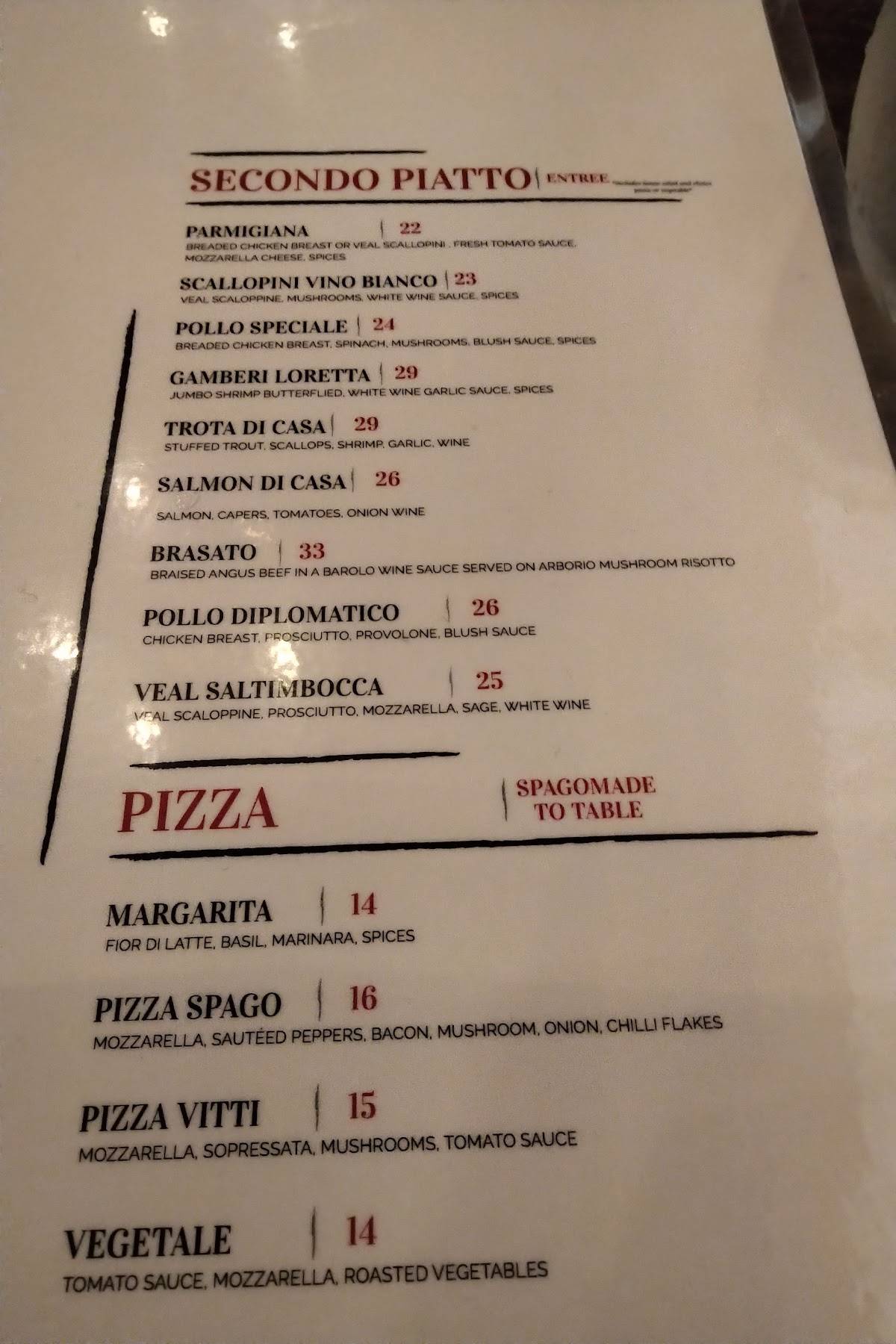 Menu at Spago South Windsor restaurant, Windsor, Dougall Ave