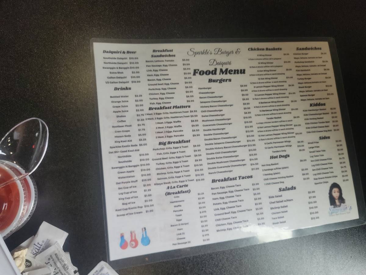 Menu at Sparkles Burger & Daiquri restaurant, Houston, Emancipation Ave