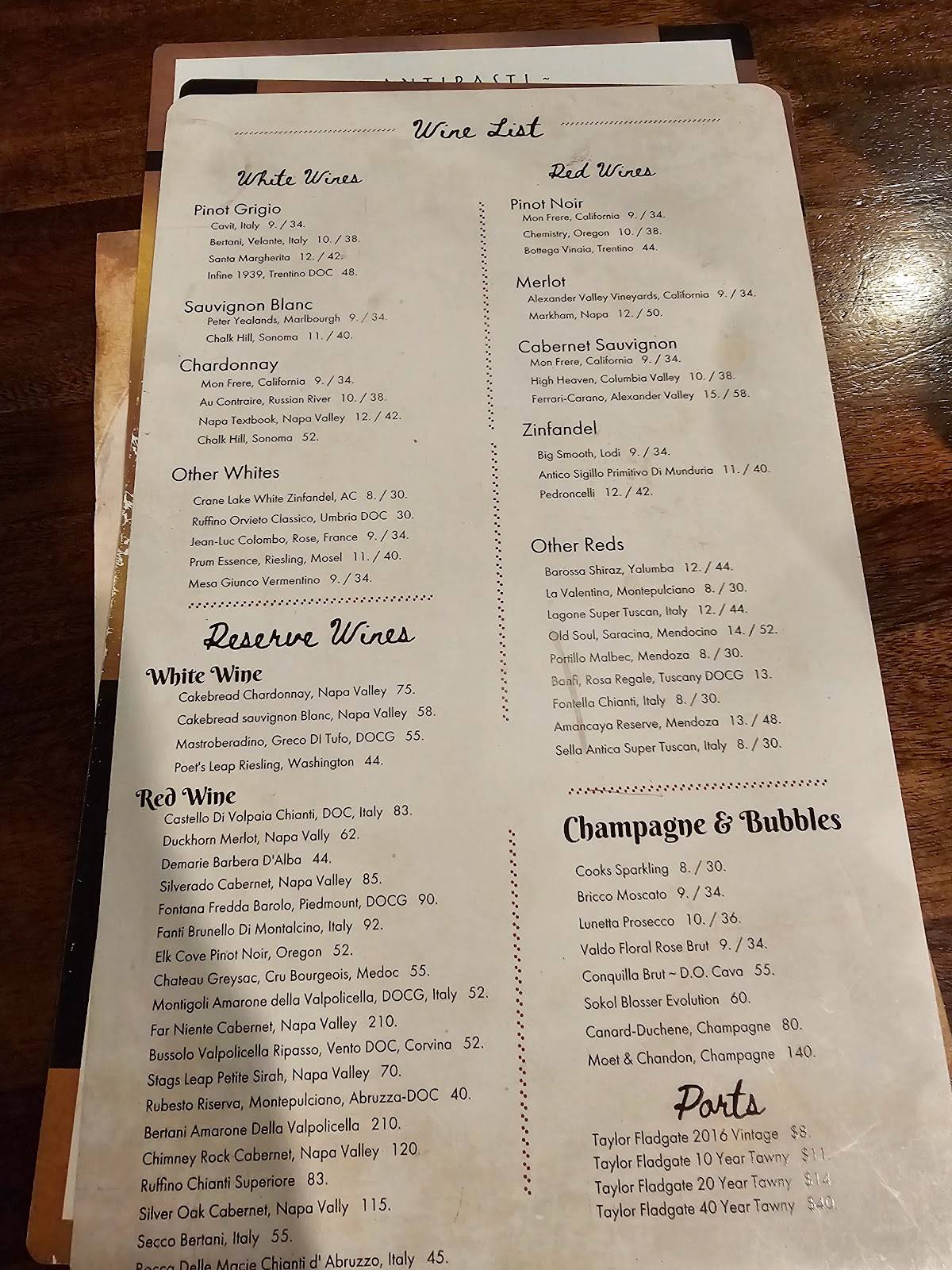Menu at Spezia restaurant, Omaha