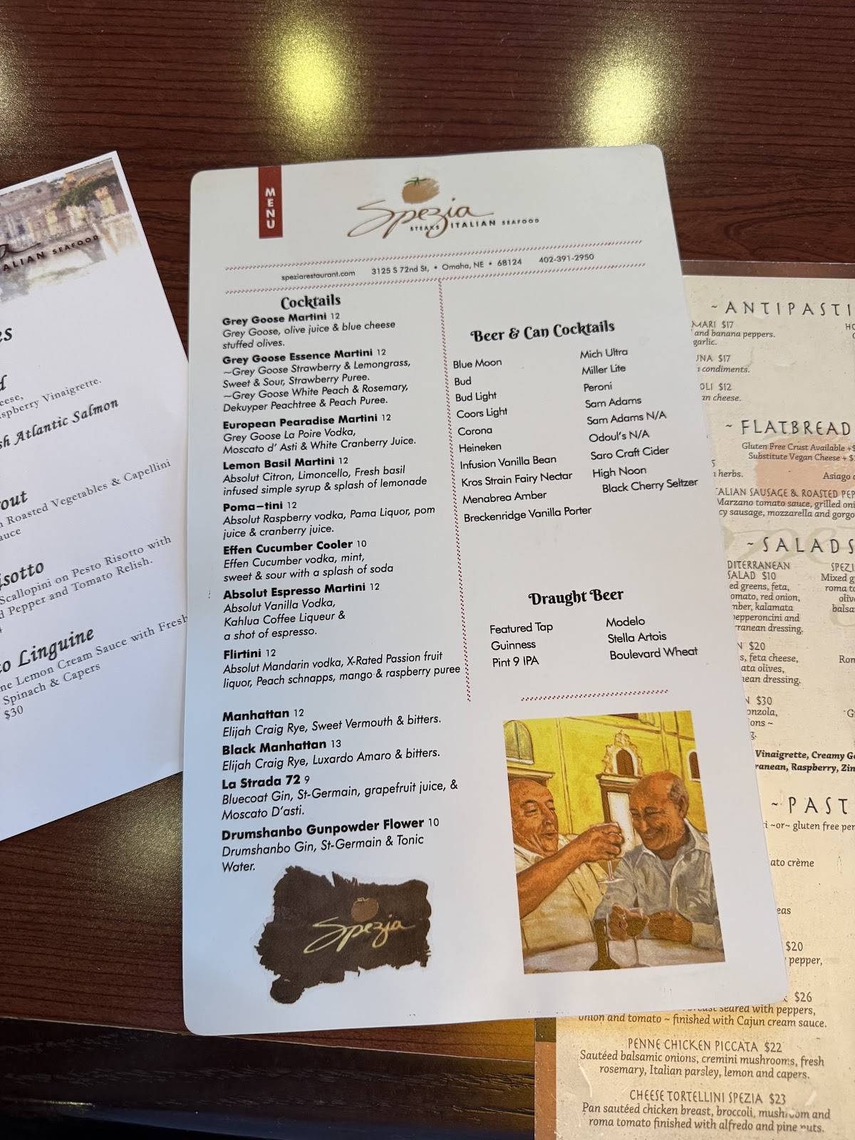 Menu at Spezia restaurant, Omaha
