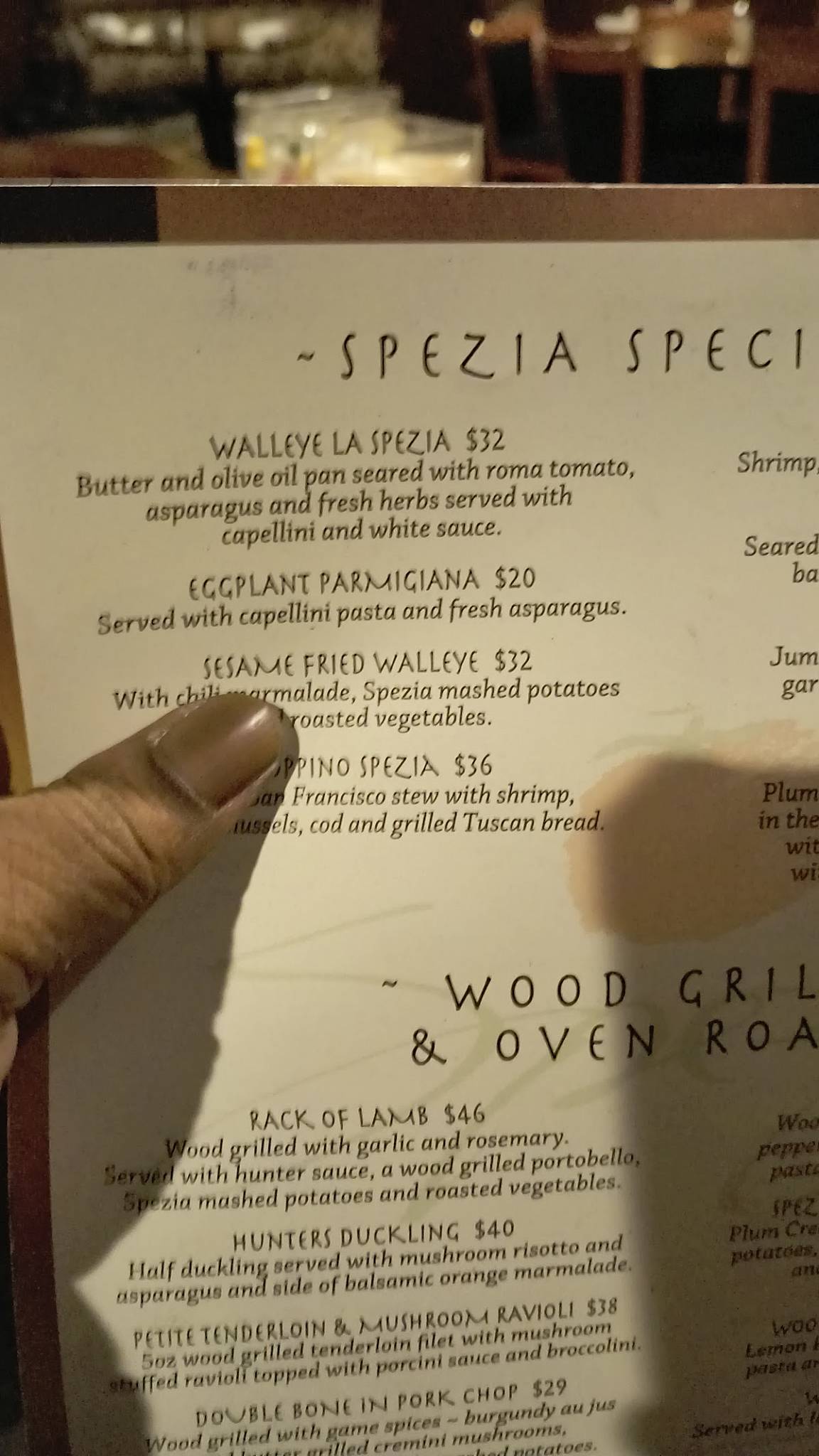 Menu at Spezia restaurant, Omaha