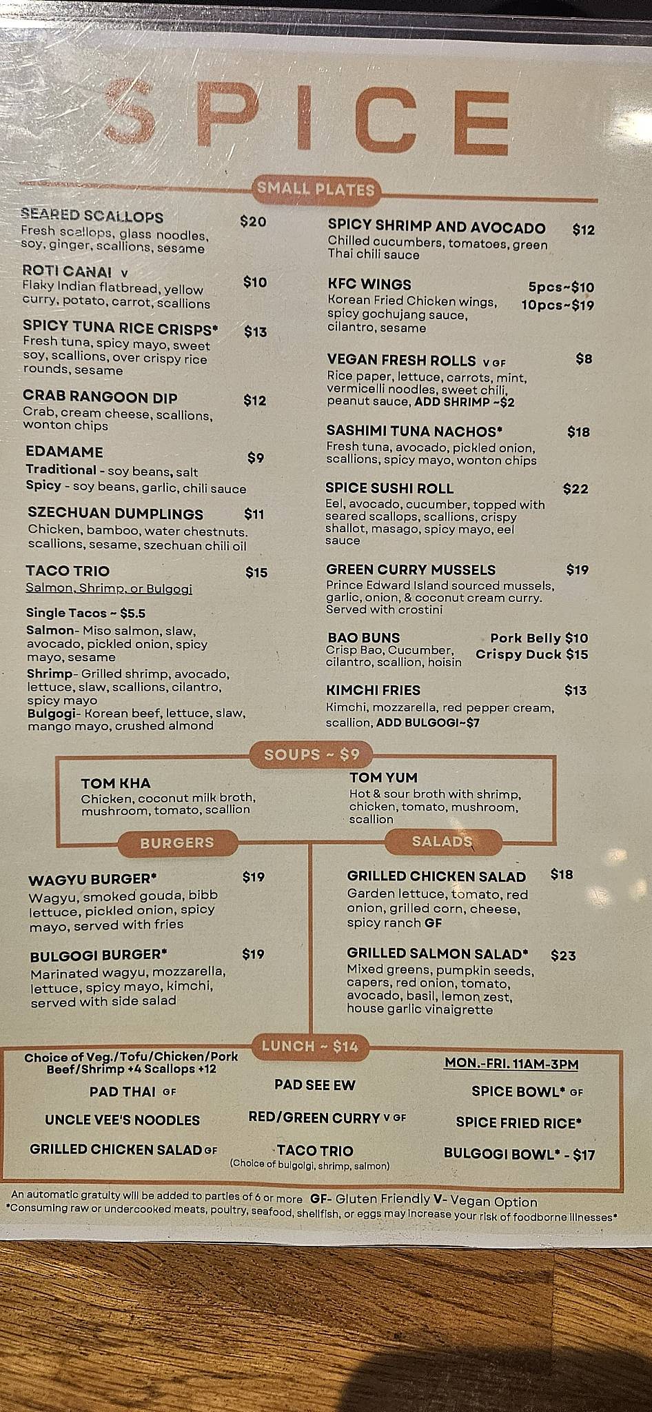 Menu at Spice Asian Kitchen restaurant, Fort Mill