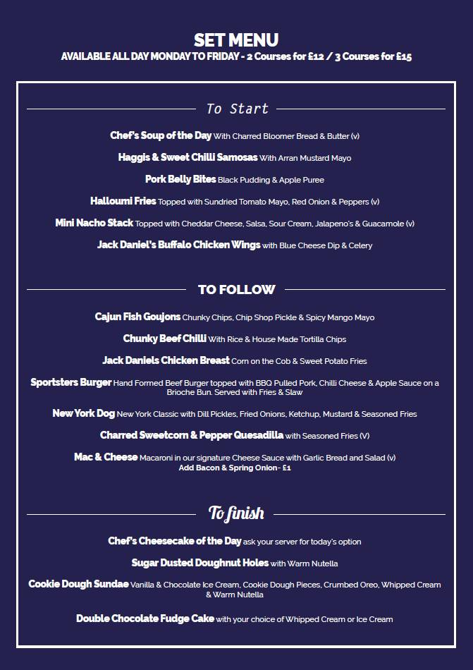 Menu at Sportsters pub & bar, Falkirk