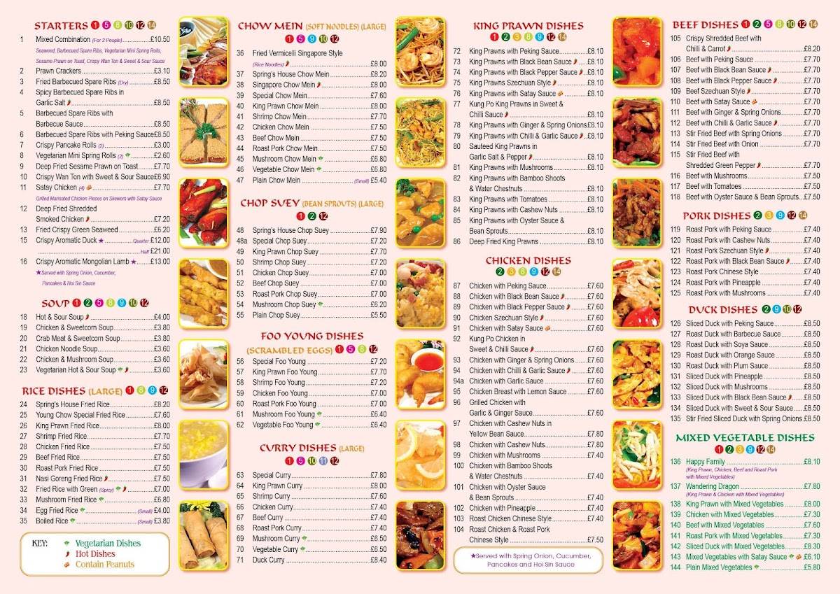 Menu at Spring Chinese fast food, Lincoln