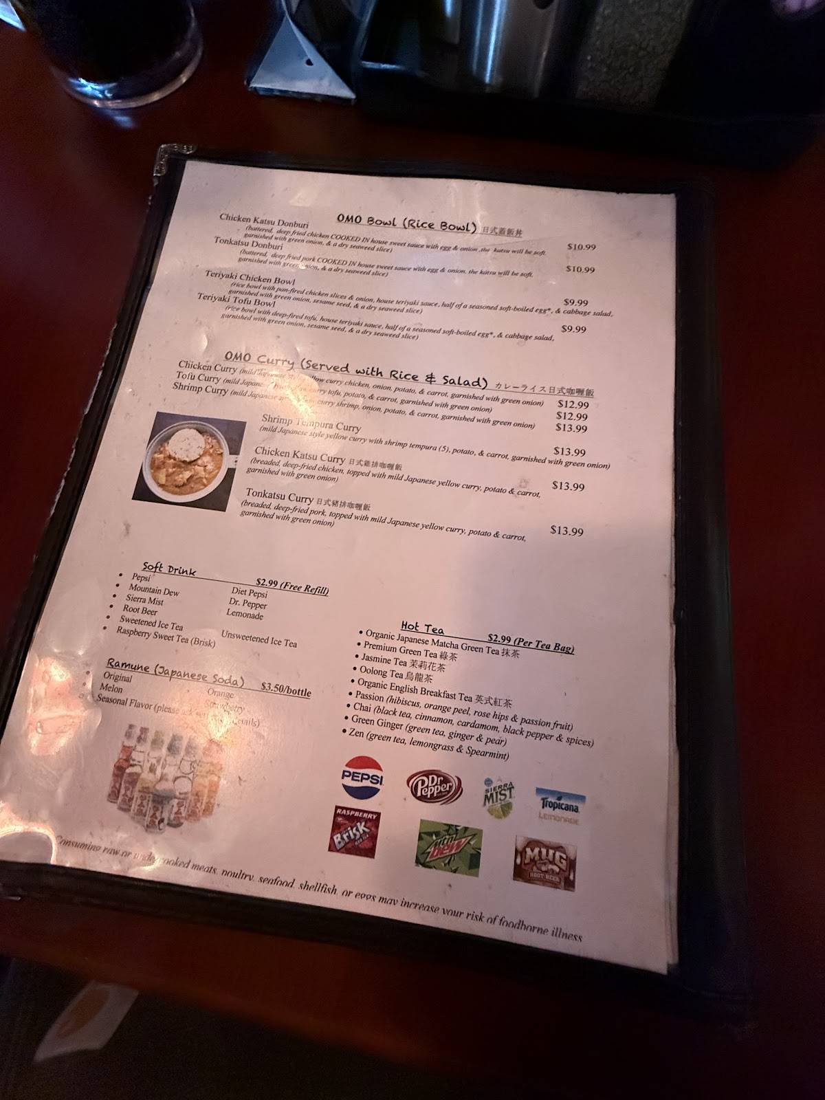 Menu at OMO Japanese Soul Food restaurant, Springfield