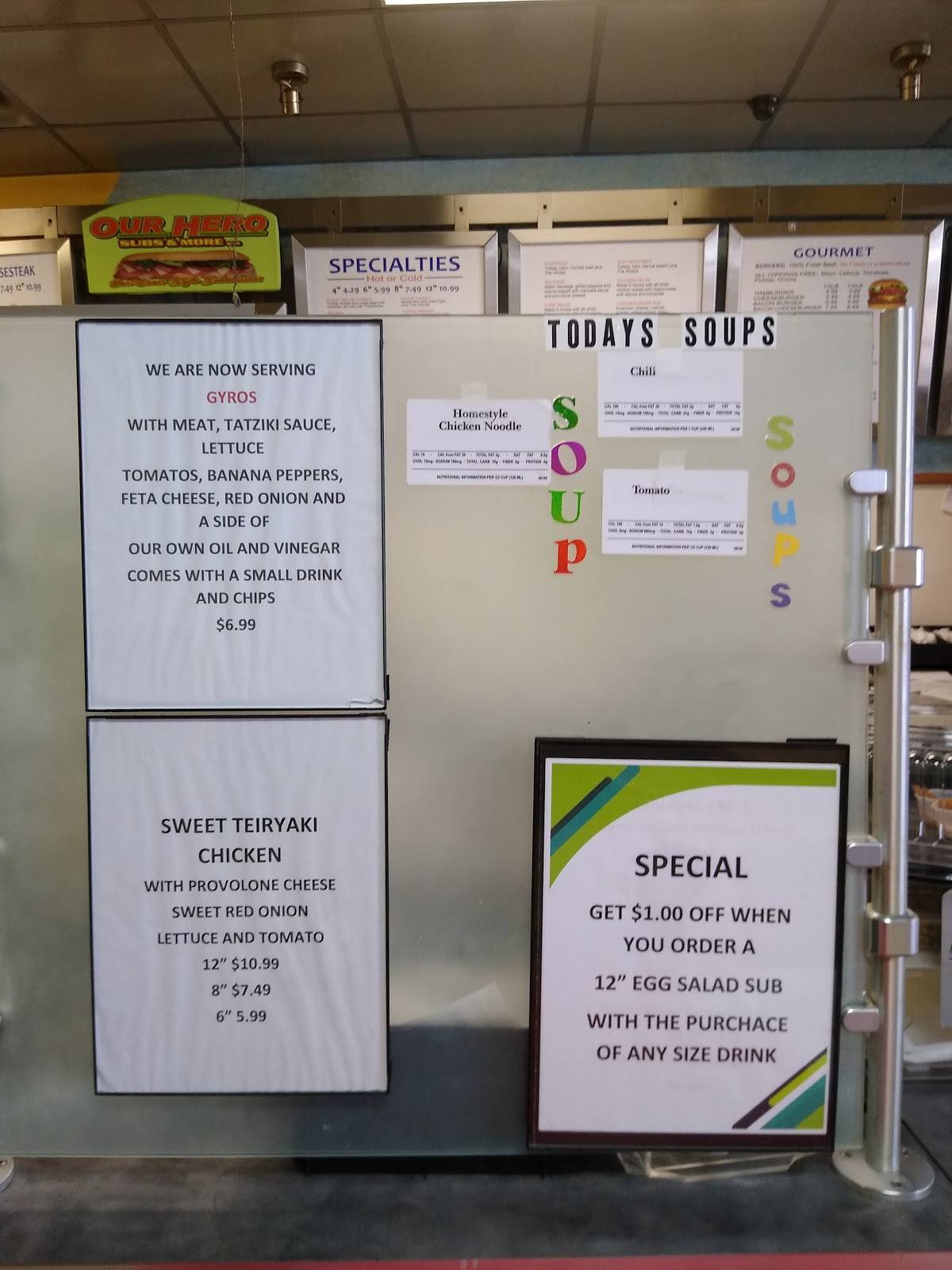 Menu at Our Hero Express Subs restaurant, Springfield, Derr Rd