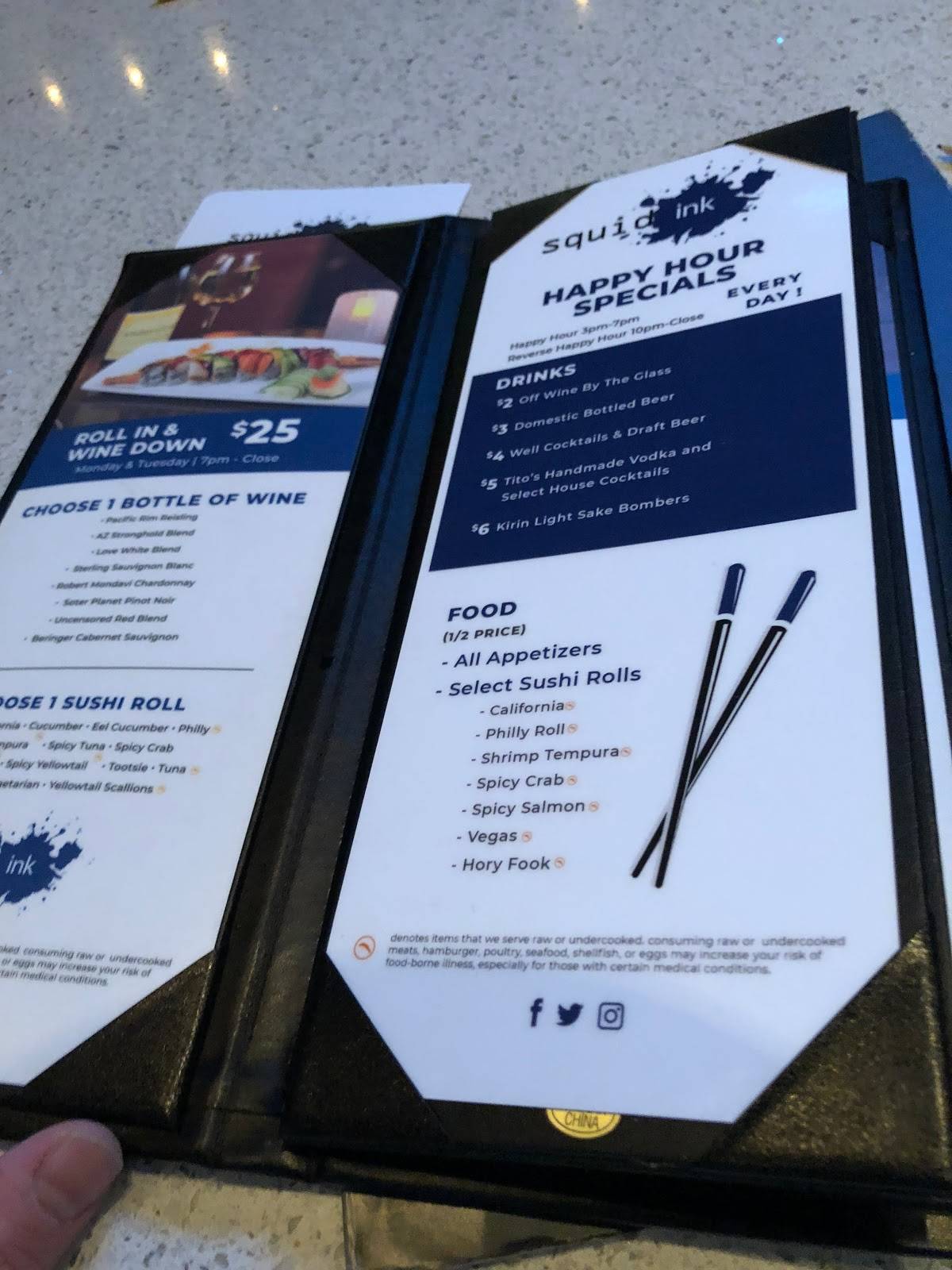 Menu at Squid Ink restaurant, Phoenix, 2 E Jefferson St