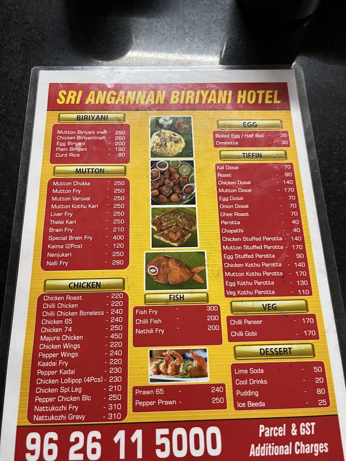 Menu at Sri Angannan Biriyani Hotel, Coimbatore, Rathna residency