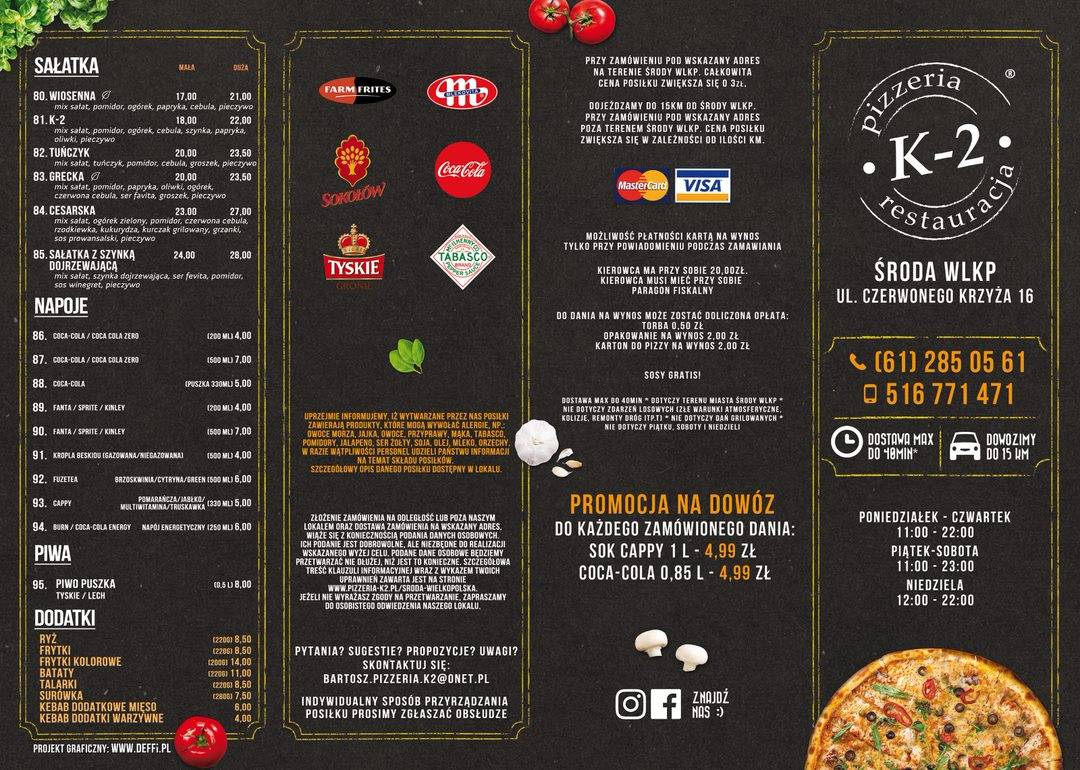 Menu at Pizzeria K2 Środa Wielkopolska, Sroda Wielkopolska