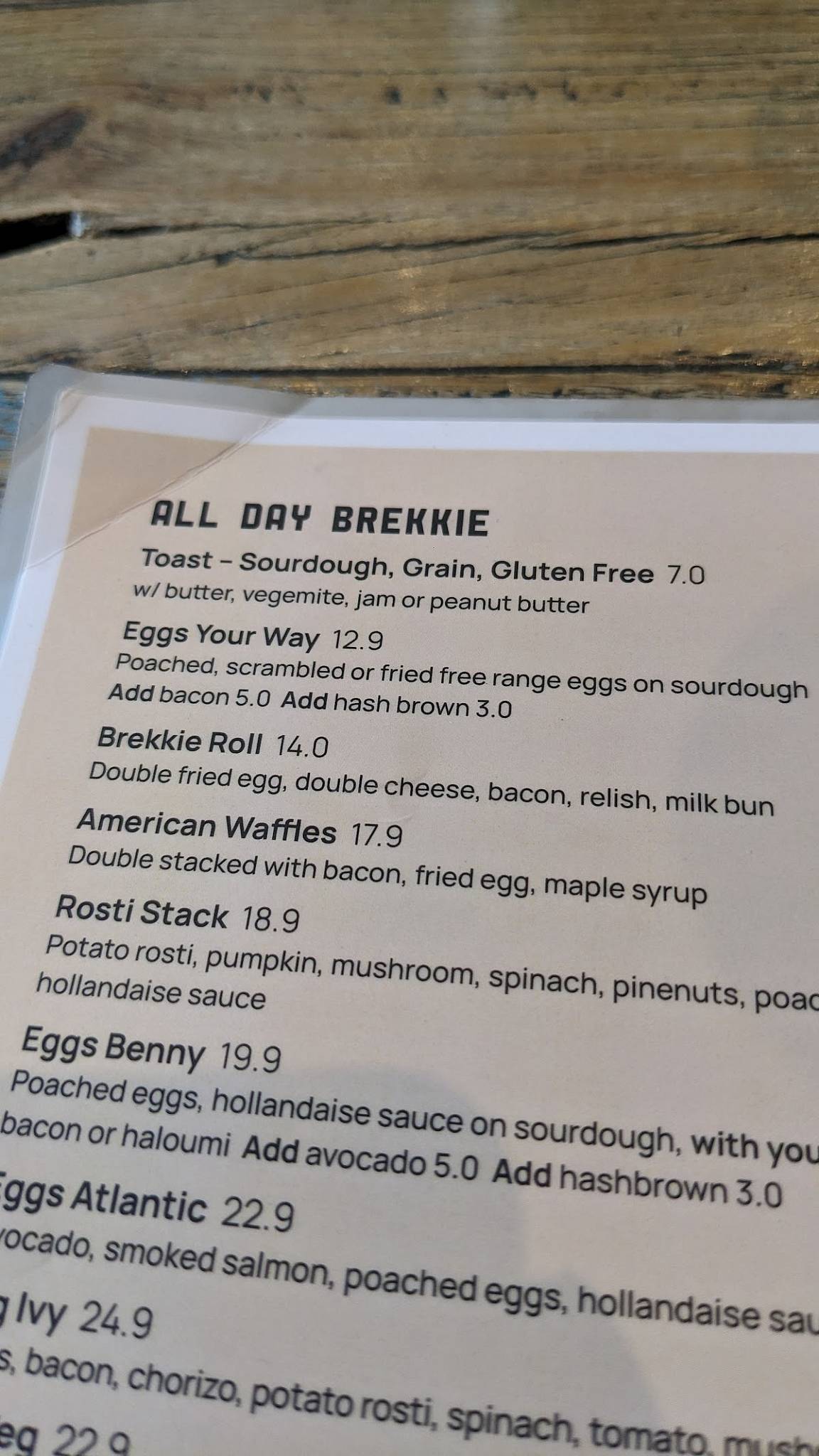 Menu at St Ivy Cafe, South Morang