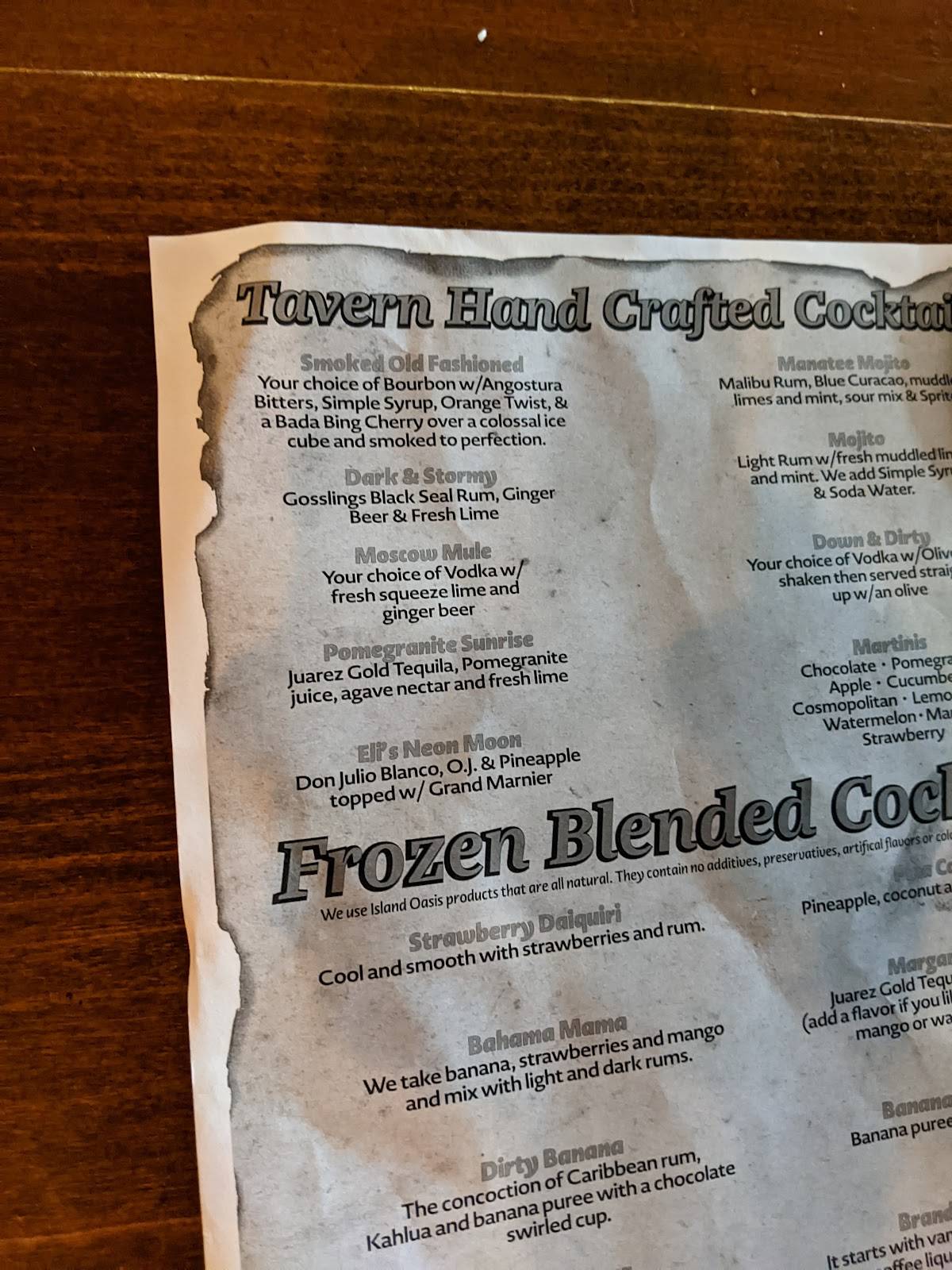 Menu at St. Johns Tavern restaurant, Crystal River
