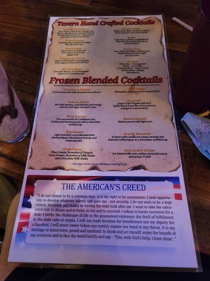 Menu at St. Johns Tavern restaurant, Crystal River