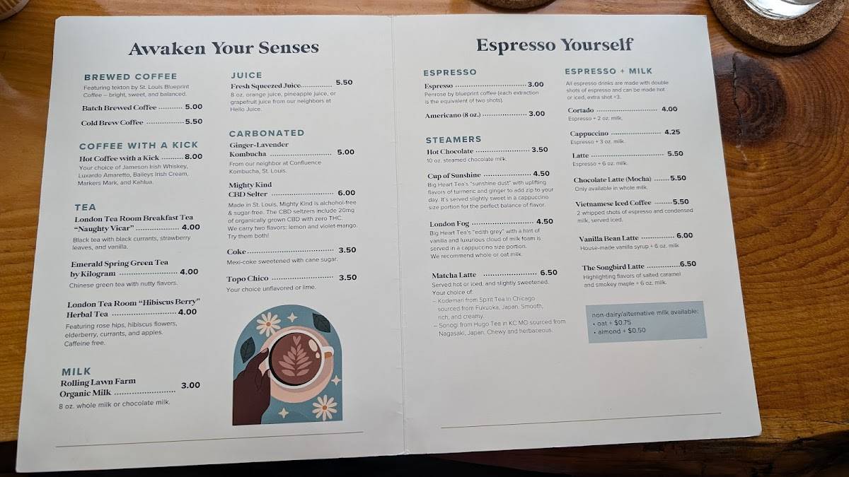 Menu at Songbird restaurant, St. Louis