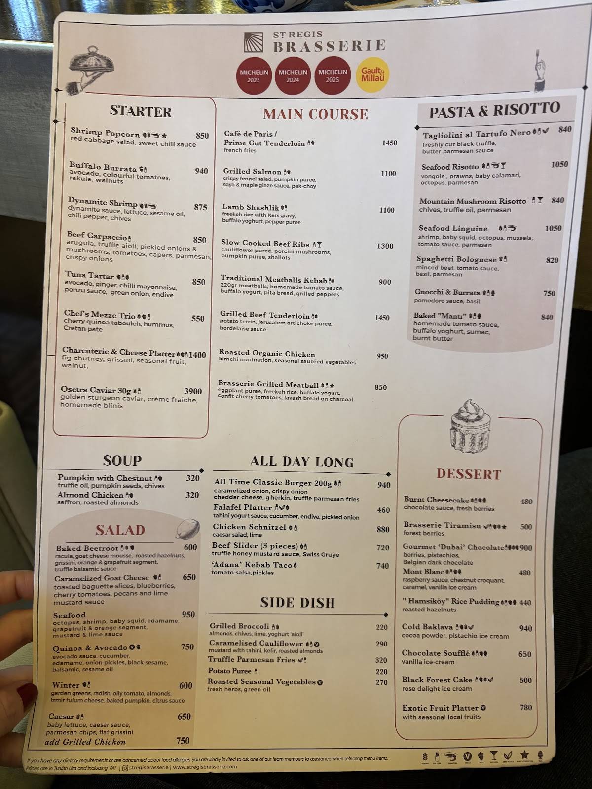 Menu at St. Regis Brasserie, Istanbul, Mim Kemal Öke Cd. No:35