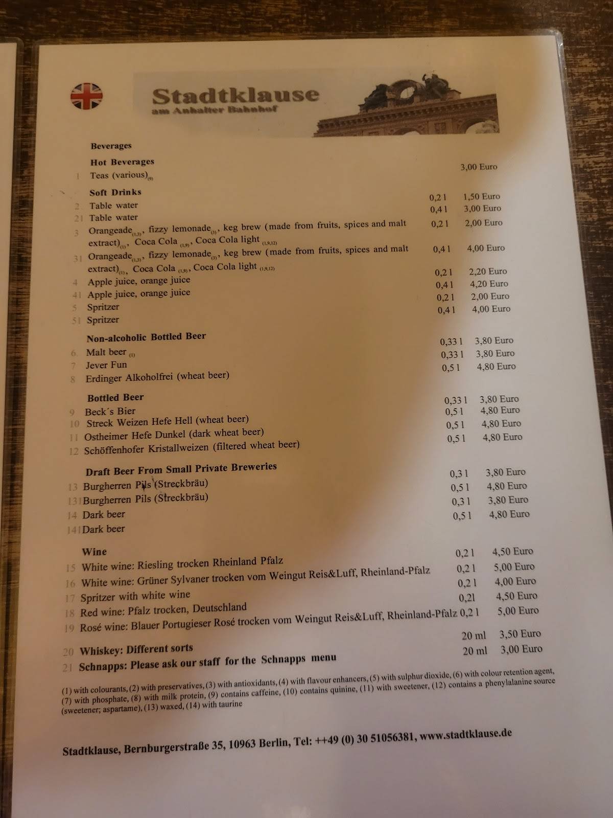 Menu At Stadtklause Restaurant Berlin