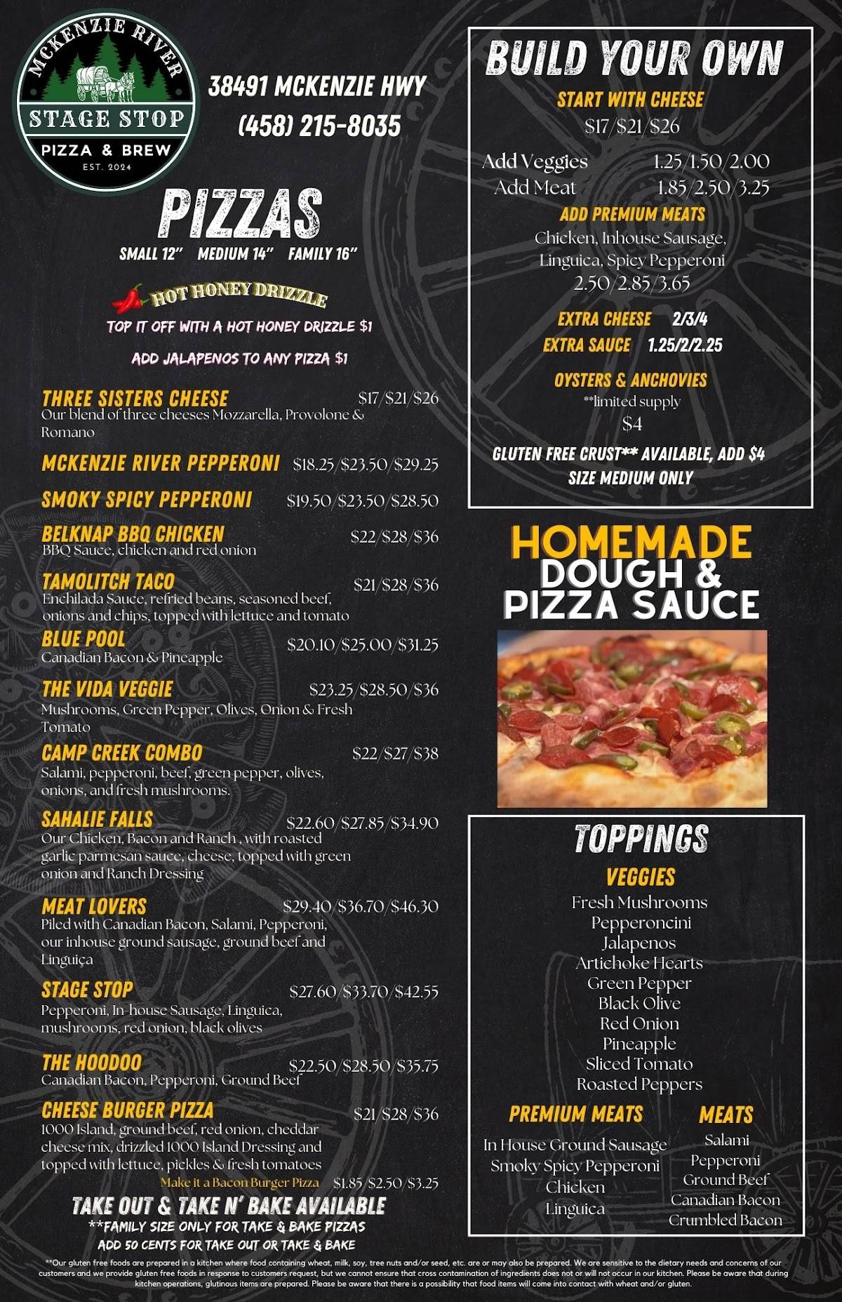 Menu at Stage Stop Pizza and Brew desserts, Springfield