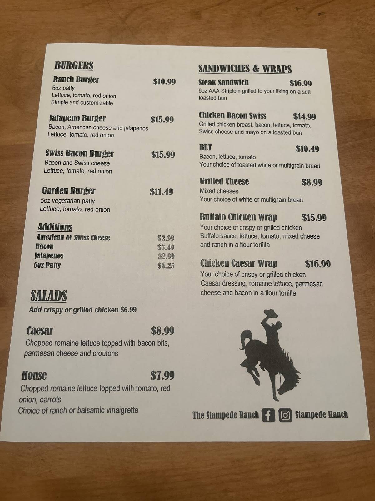 Menu at Stampede Ranch pub & bar, Guelph