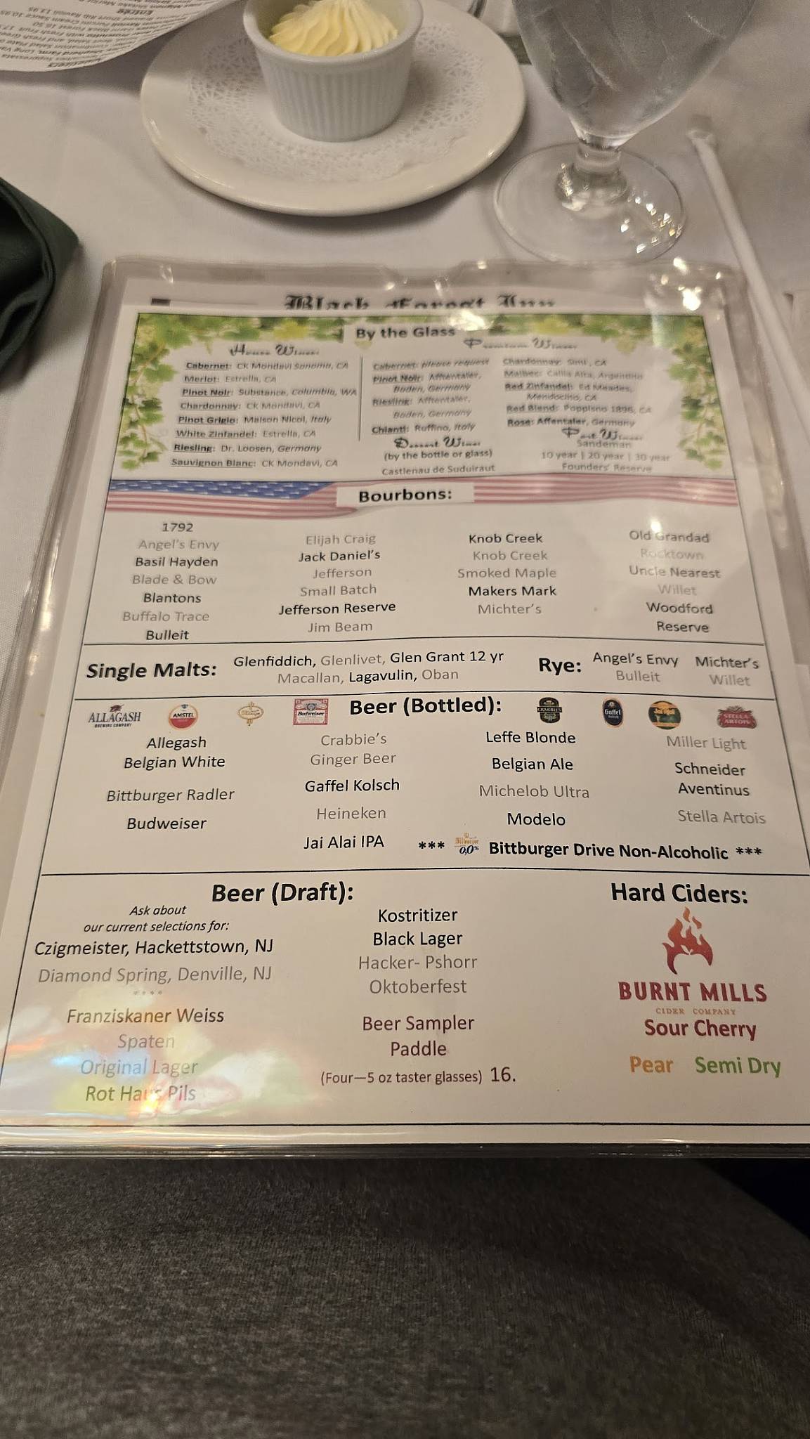 Menu at Black Forest Inn pub & bar, Stanhope