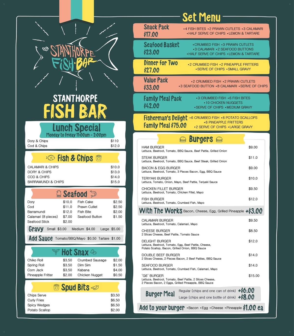 Menu at Stanthorpe Fish Bar & Take Away, Stanthorpe