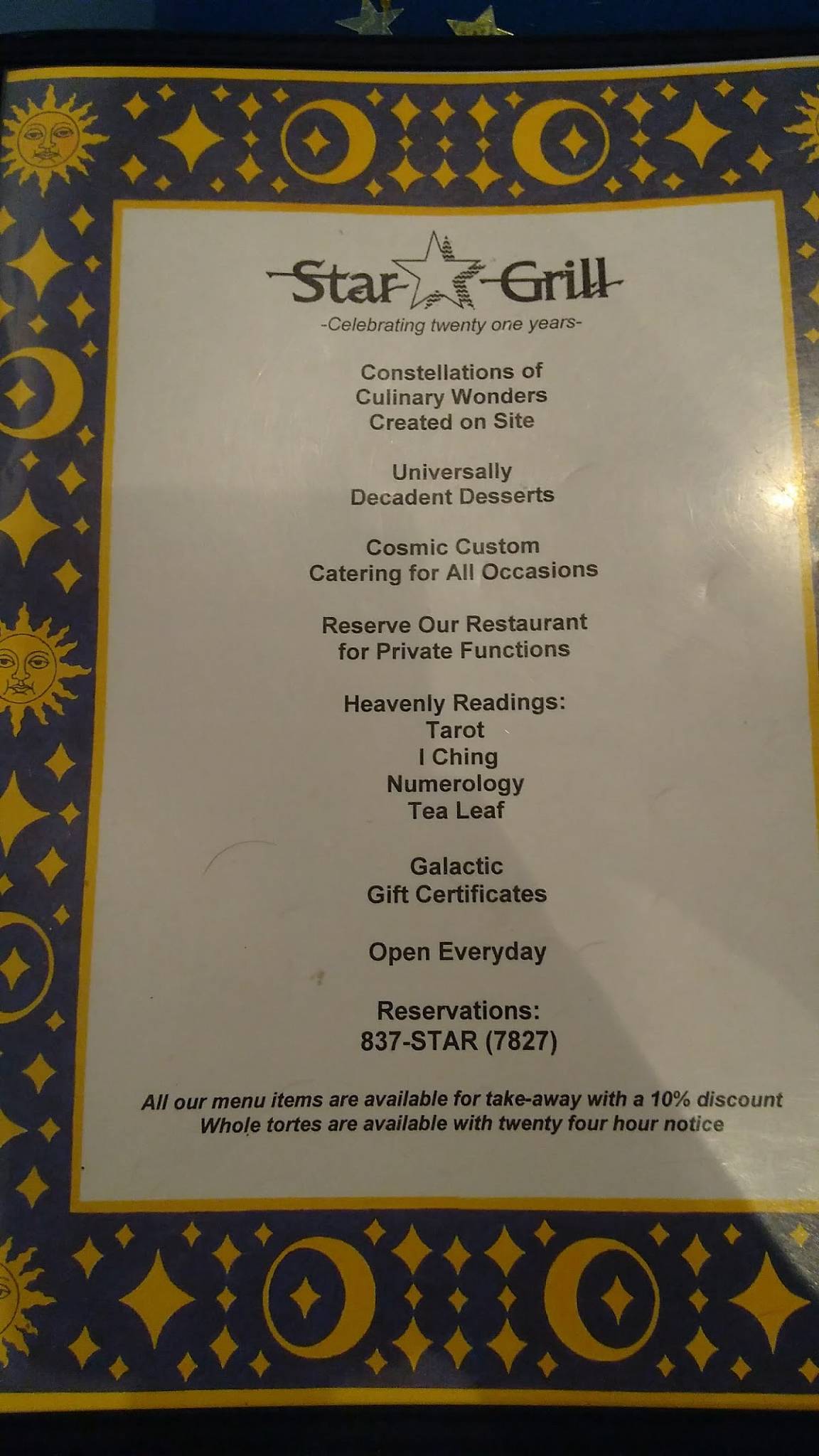 Menu at Star Grill cafe, Winnipeg