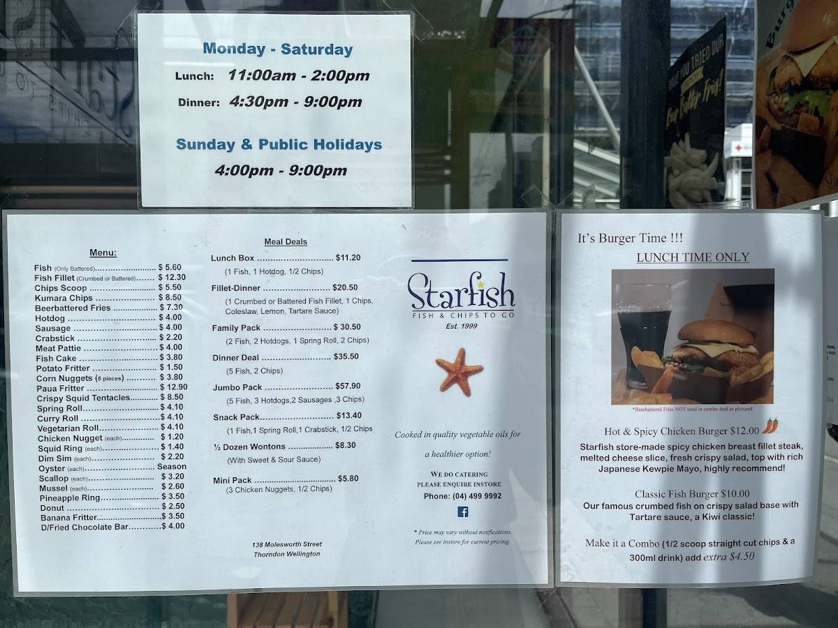 Menu at Starfish Fish & Chips To Go fast food, Wellington