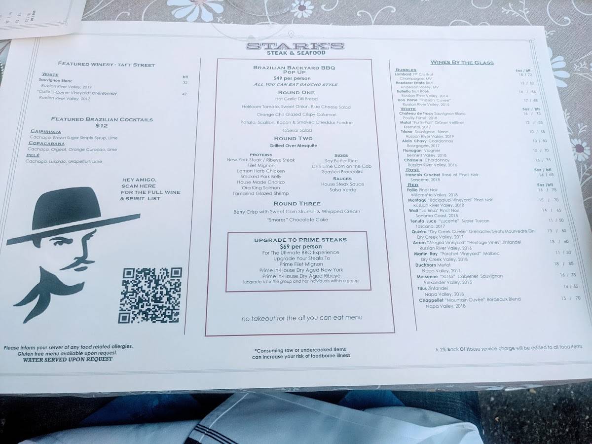 Menu at Stark's Steak & Seafood pub & bar, Santa Rosa