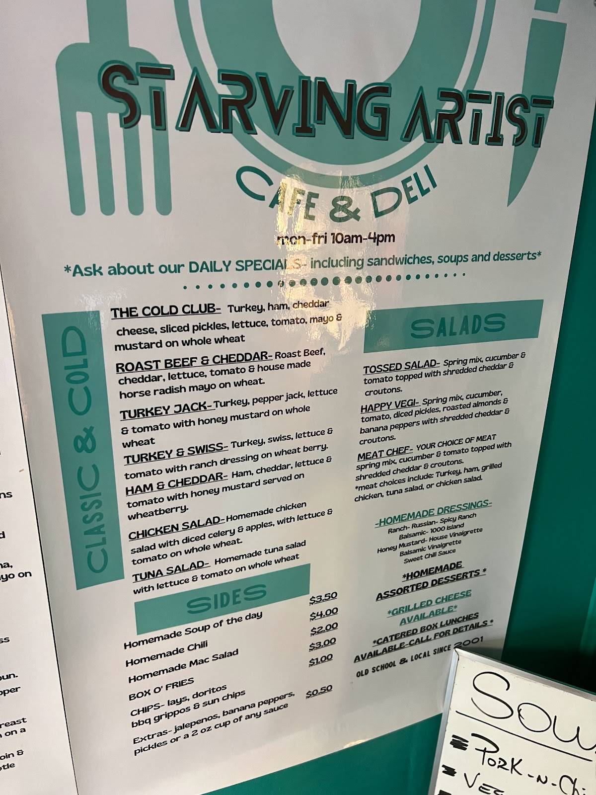 Menu at Starving Artists Cafe & Deli, Louisville