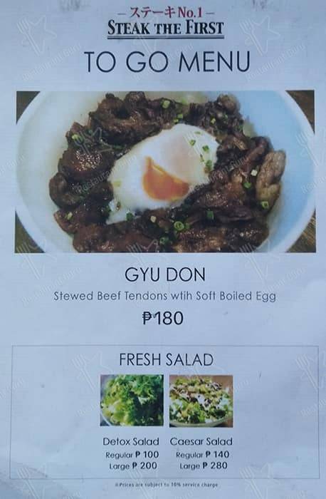 Menu at Steak the First BGC steakhouse, Taguig