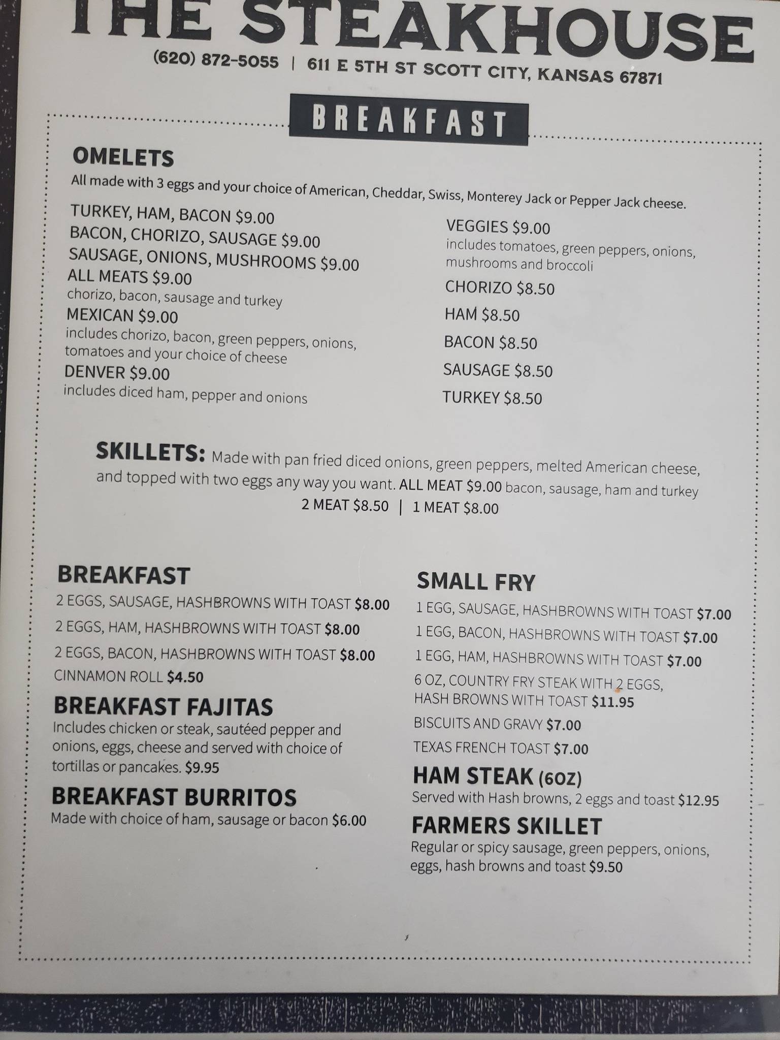 Menu at The Steakhouse Scott City KS, Scott City