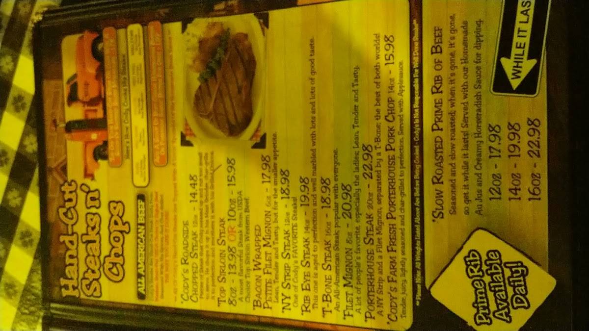Menu at Cody's Original Roadhouse - Sumter steakhouse, The Villages ...