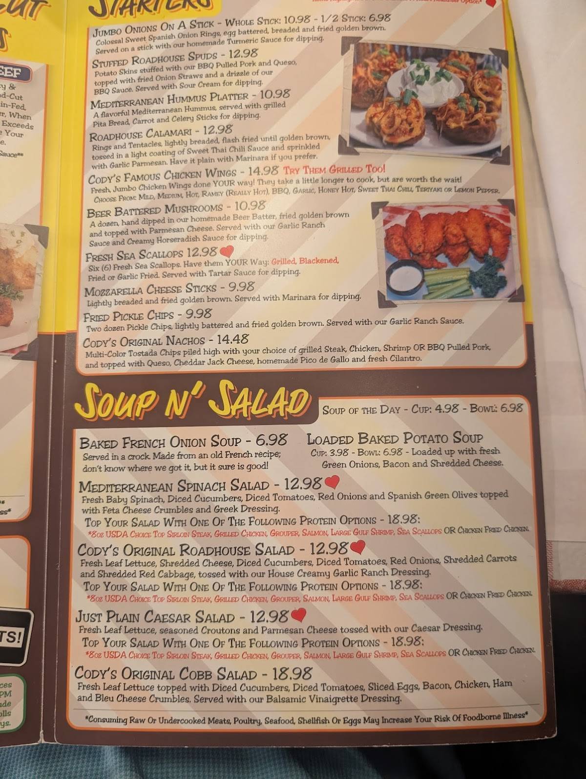Menu at Cody's Original Roadhouse - Sumter steakhouse, The Villages ...