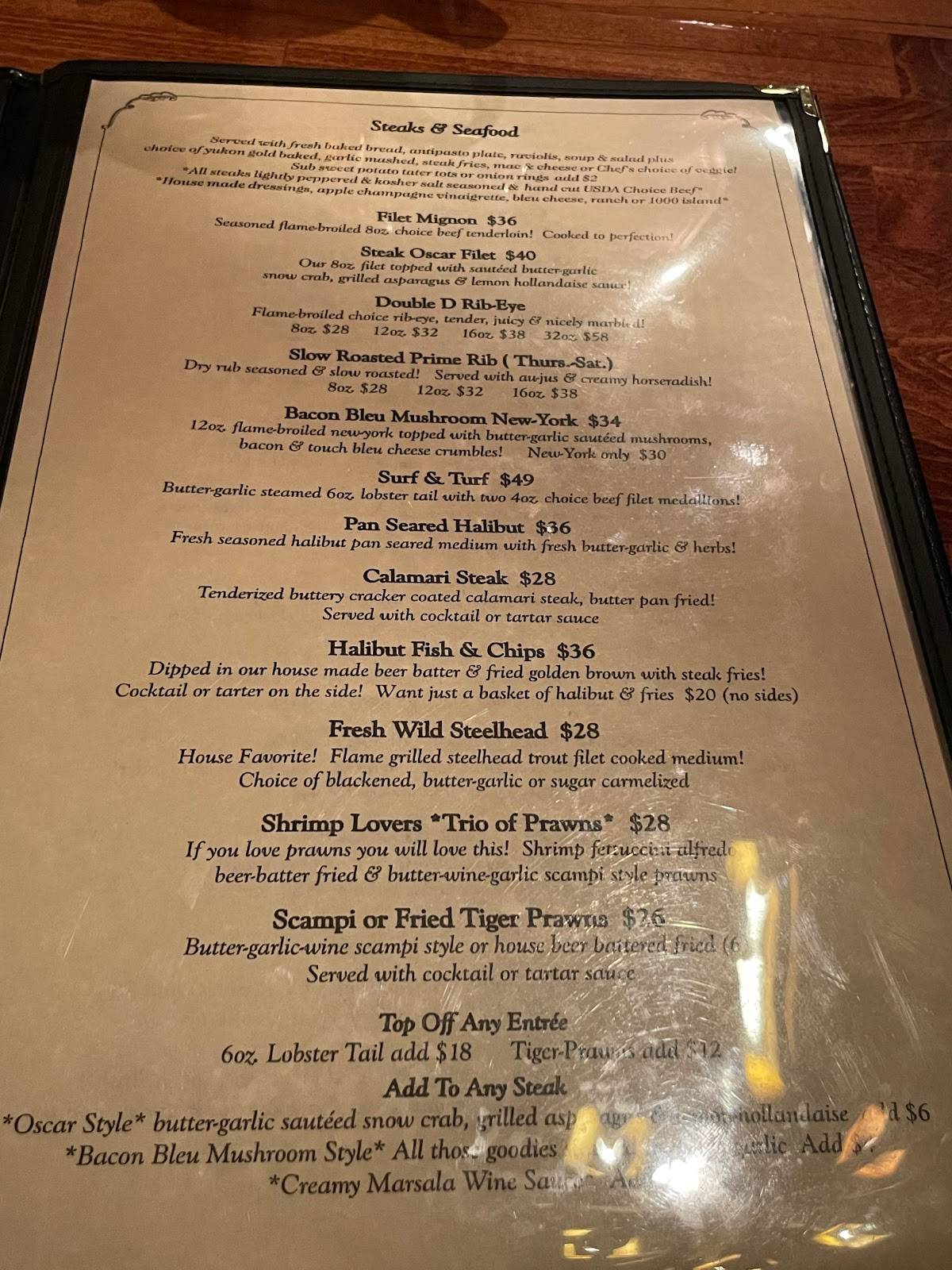 Menu at Double D Steak LLC steakhouse, Fortuna