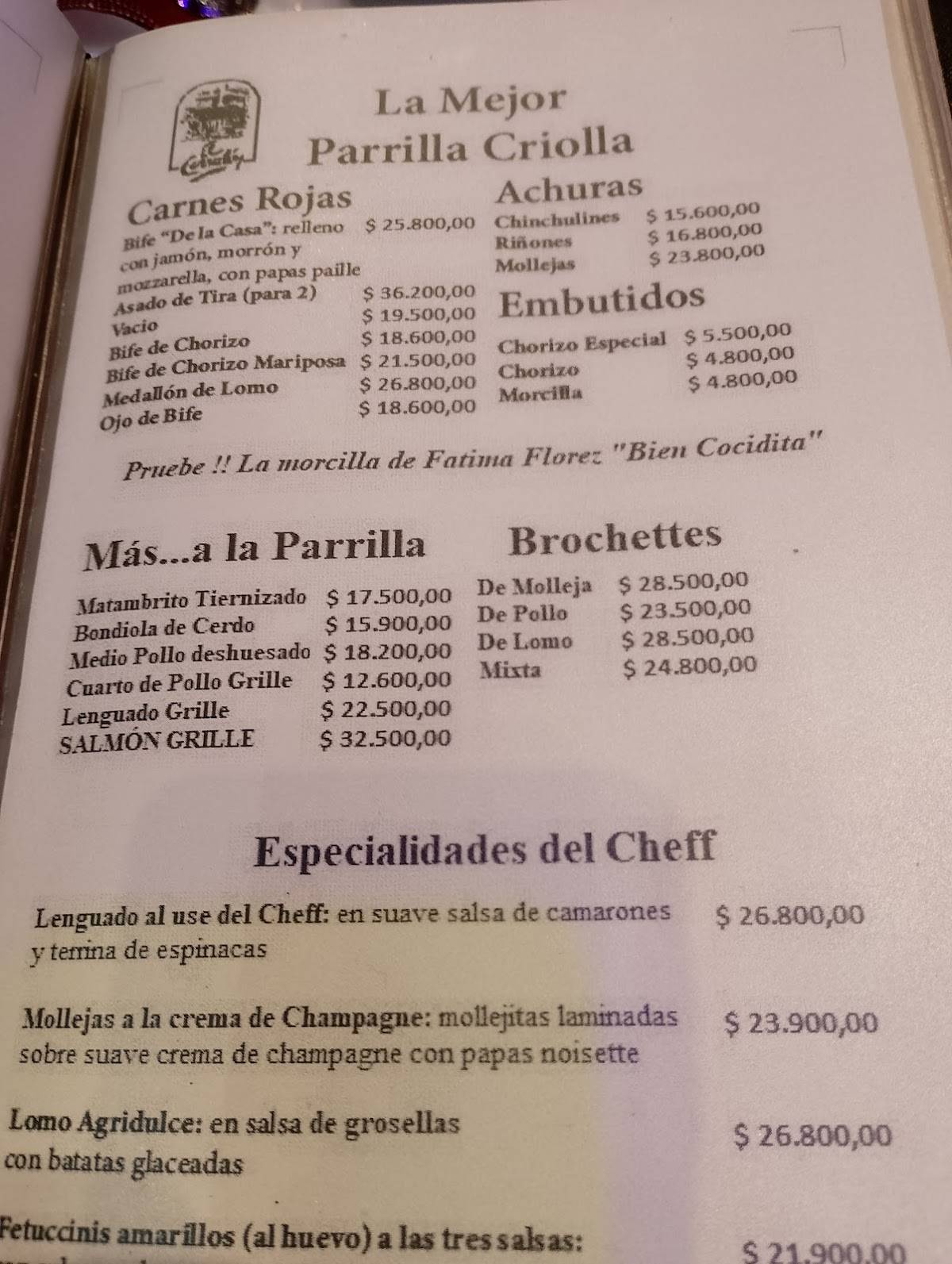 Carta de parrilla El Corralón, Buenos Aires, Dr. Tomás Manuel de ...
