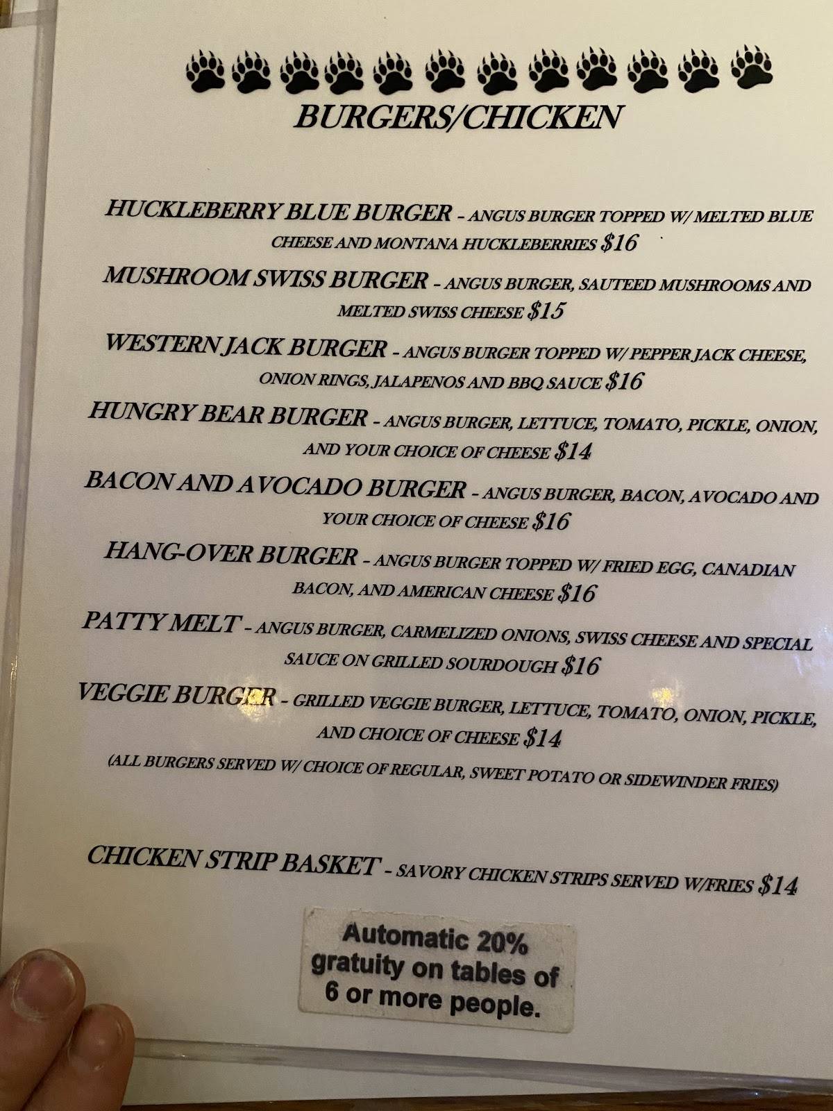 Menu at Hungry Bear Bar and Grill, Condon, MT-83