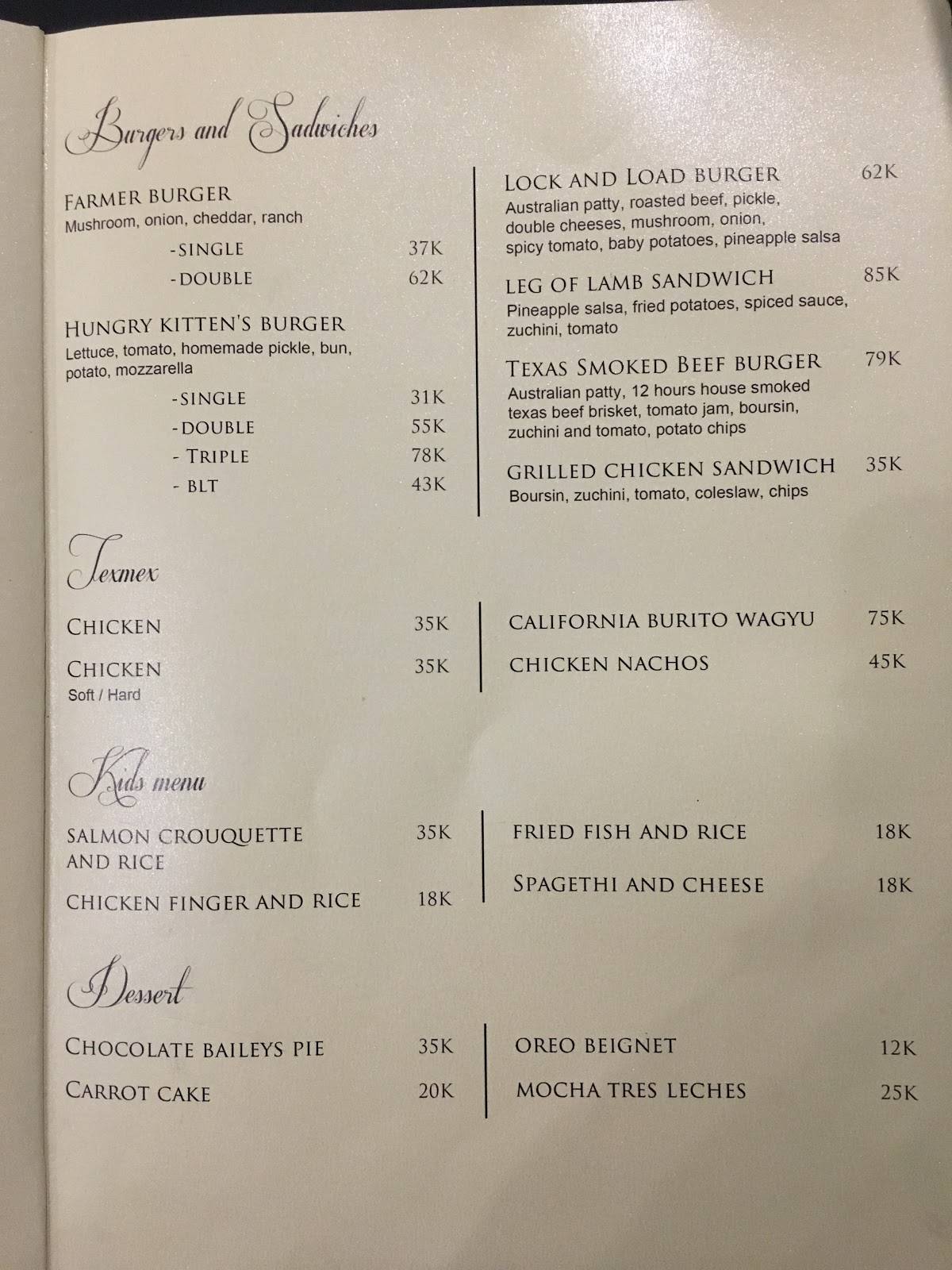 Menu at Hungry Kitten Restaurant, Malang