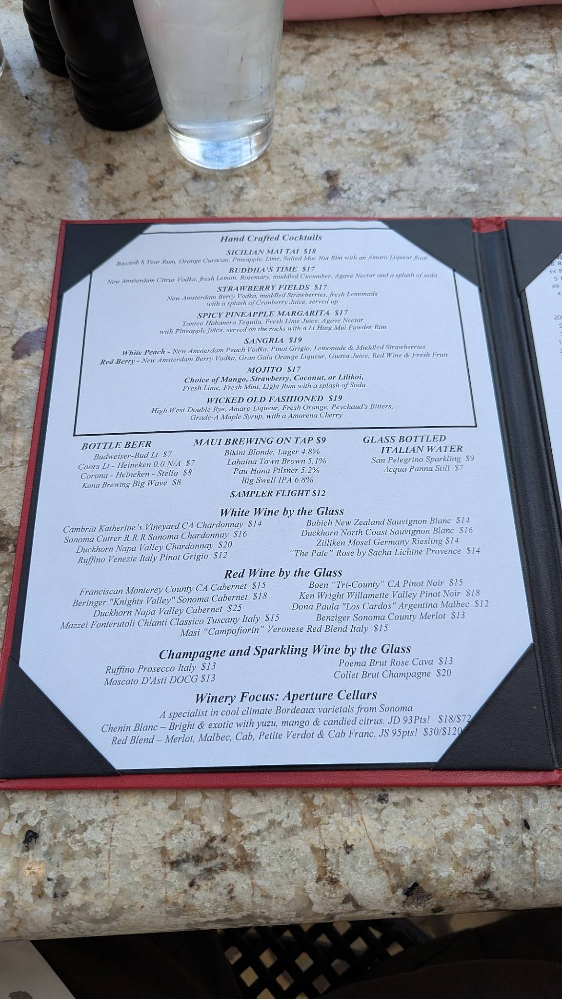 Menu at Longhi's Ko Olina steakhouse, Kapolei
