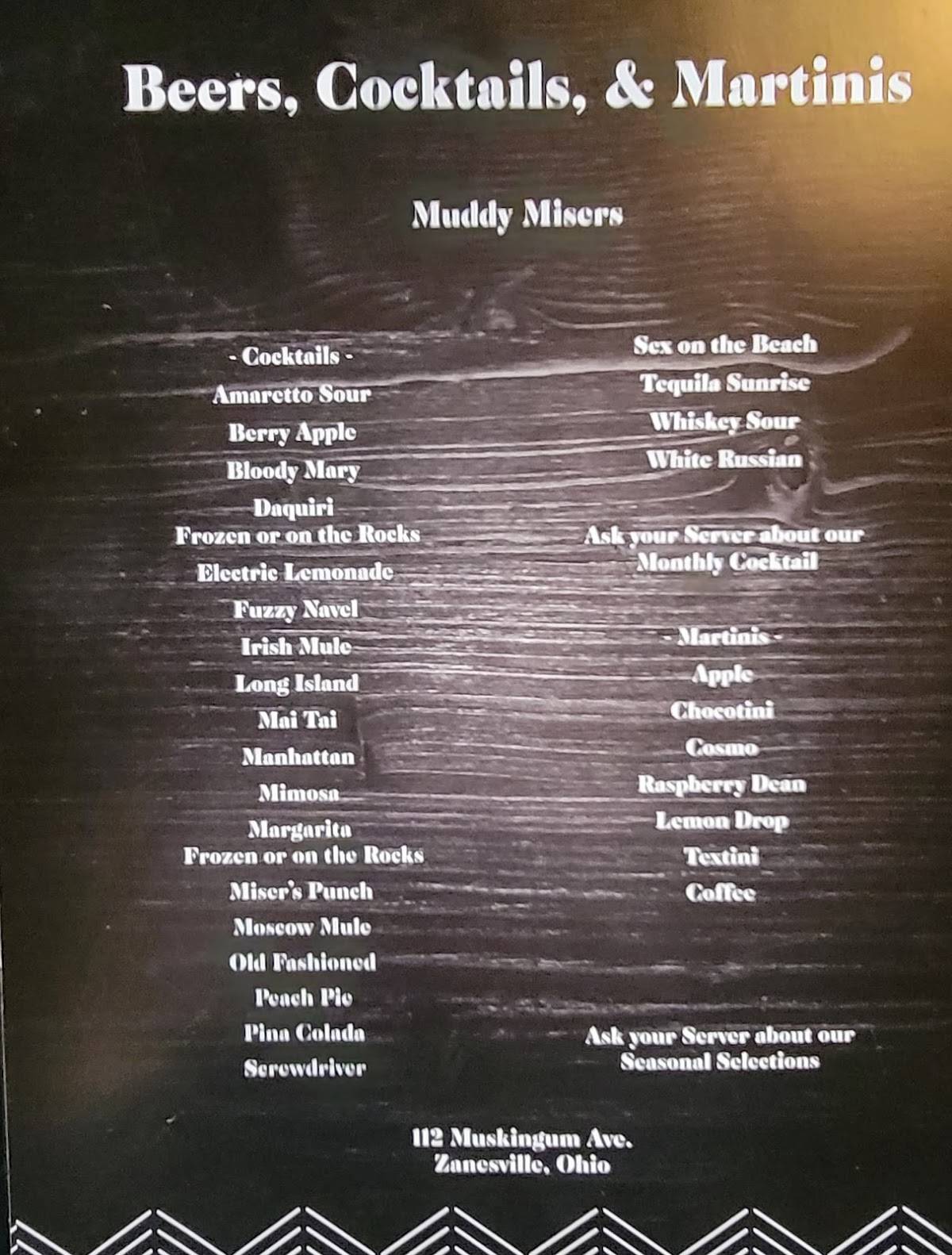 Menu at Muddy Misers Restaurant, Zanesville