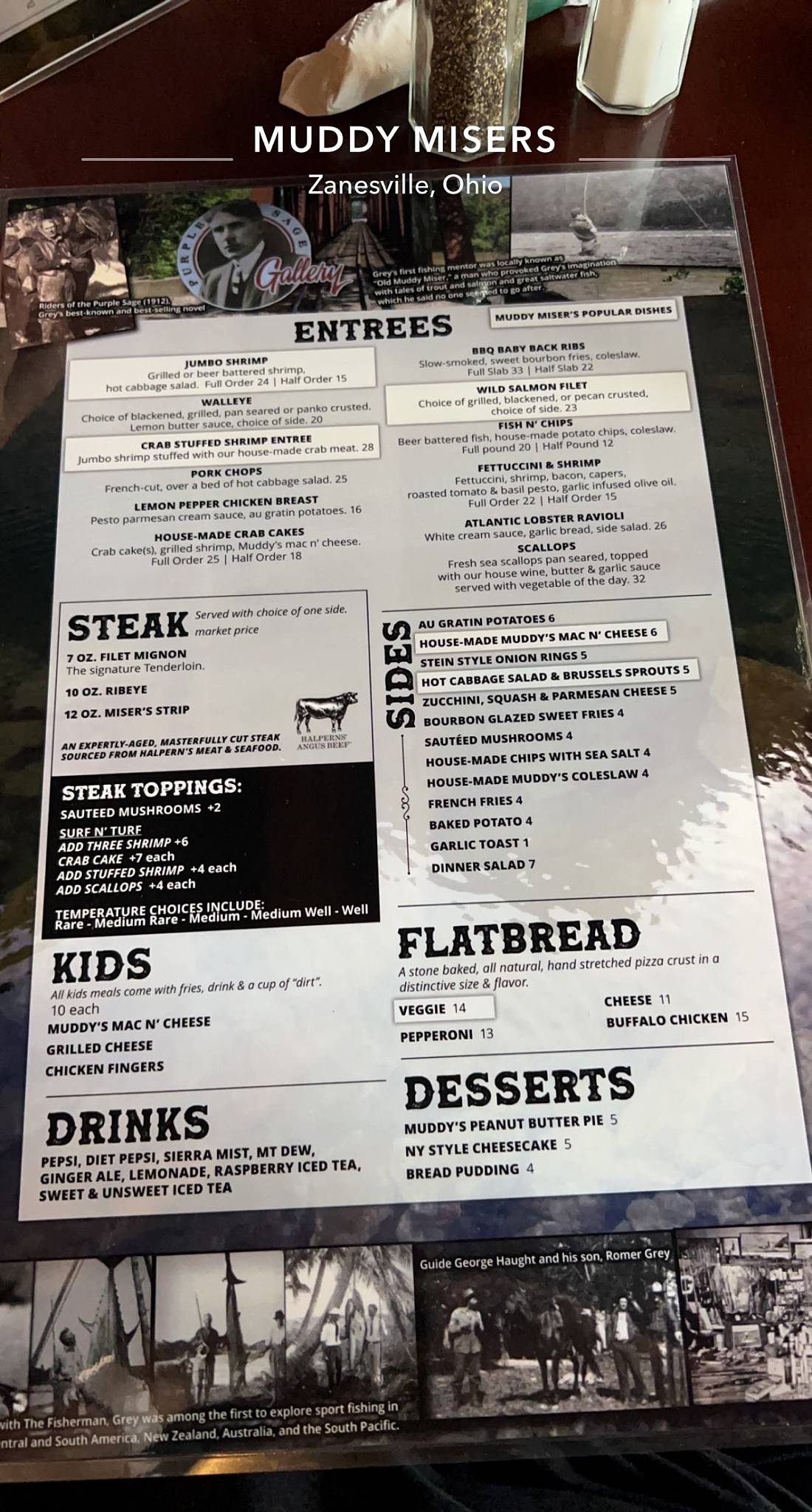 Menu at Muddy Misers Restaurant, Zanesville