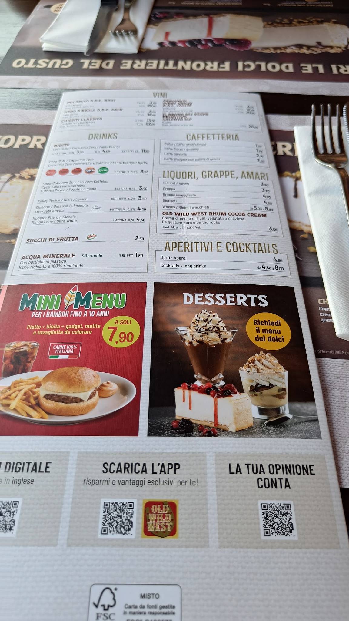Menu da Old Wild West Ostia Pontile steakhouse, Lido di Ostia, Piazza ...