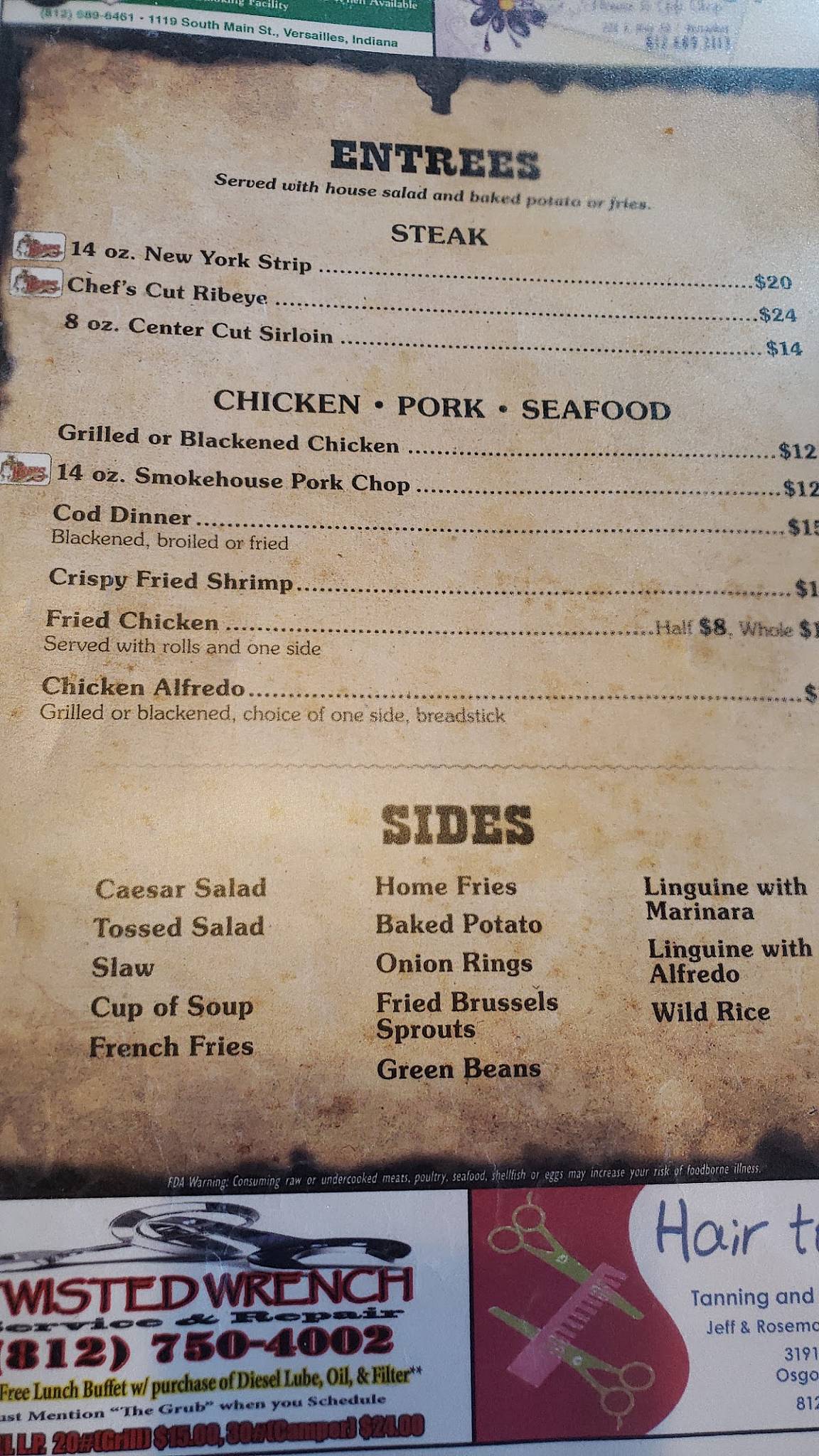 Menu at Osgood Grub Co steakhouse, Osgood