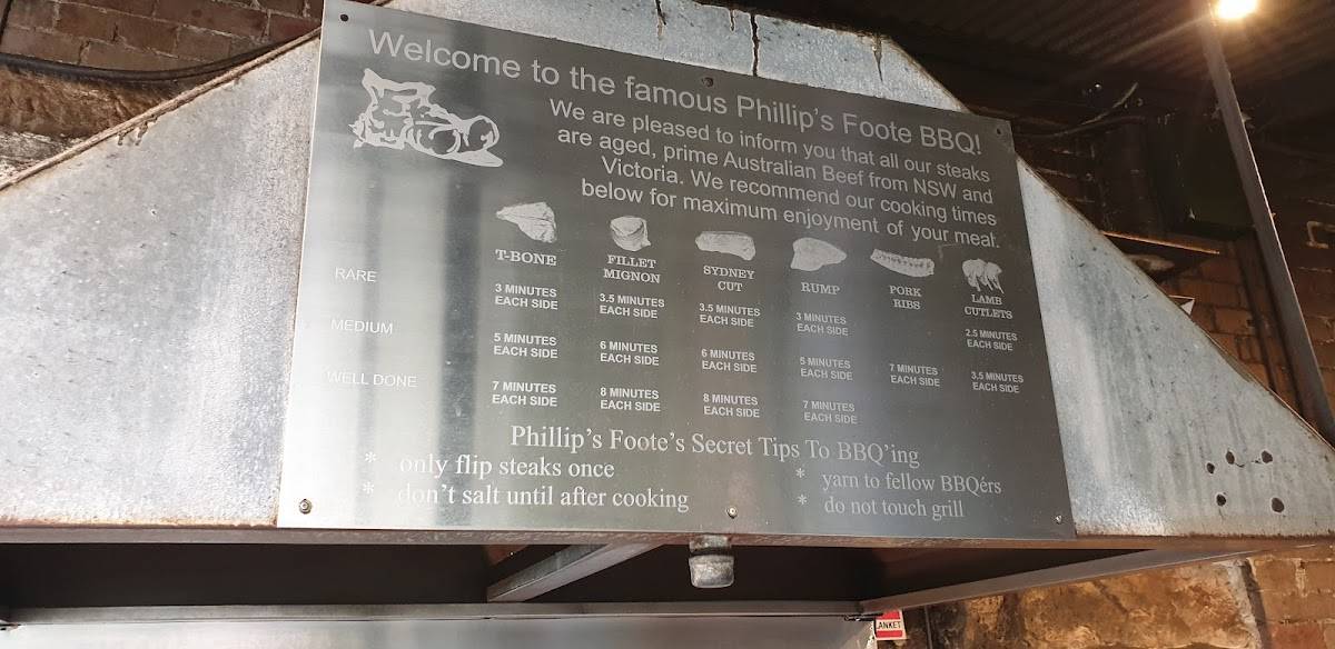 Menu at Phillip's Foote steakhouse, The Rocks
