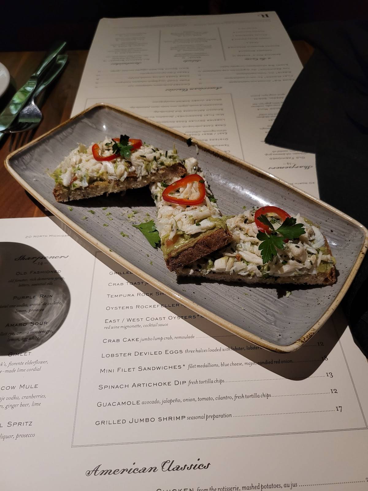 Menu at Remington's steakhouse, Chicago