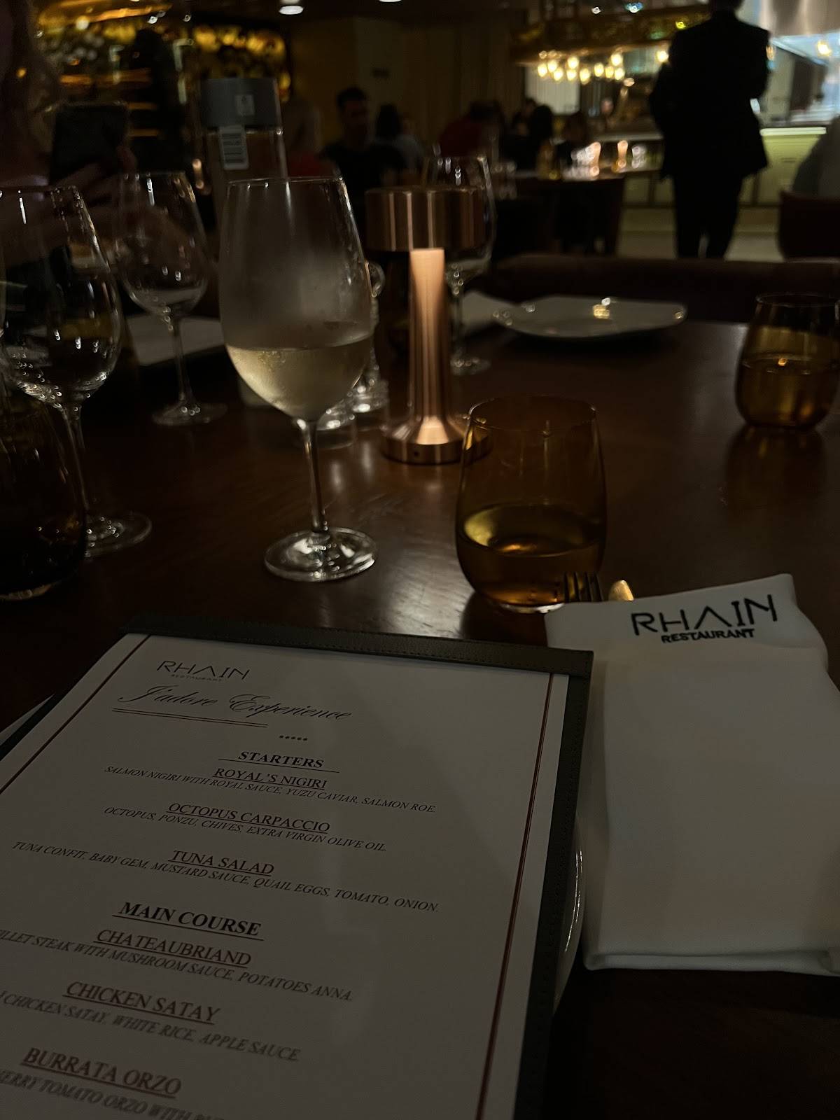 Menu at Rhain Dubai steakhouse, Dubai