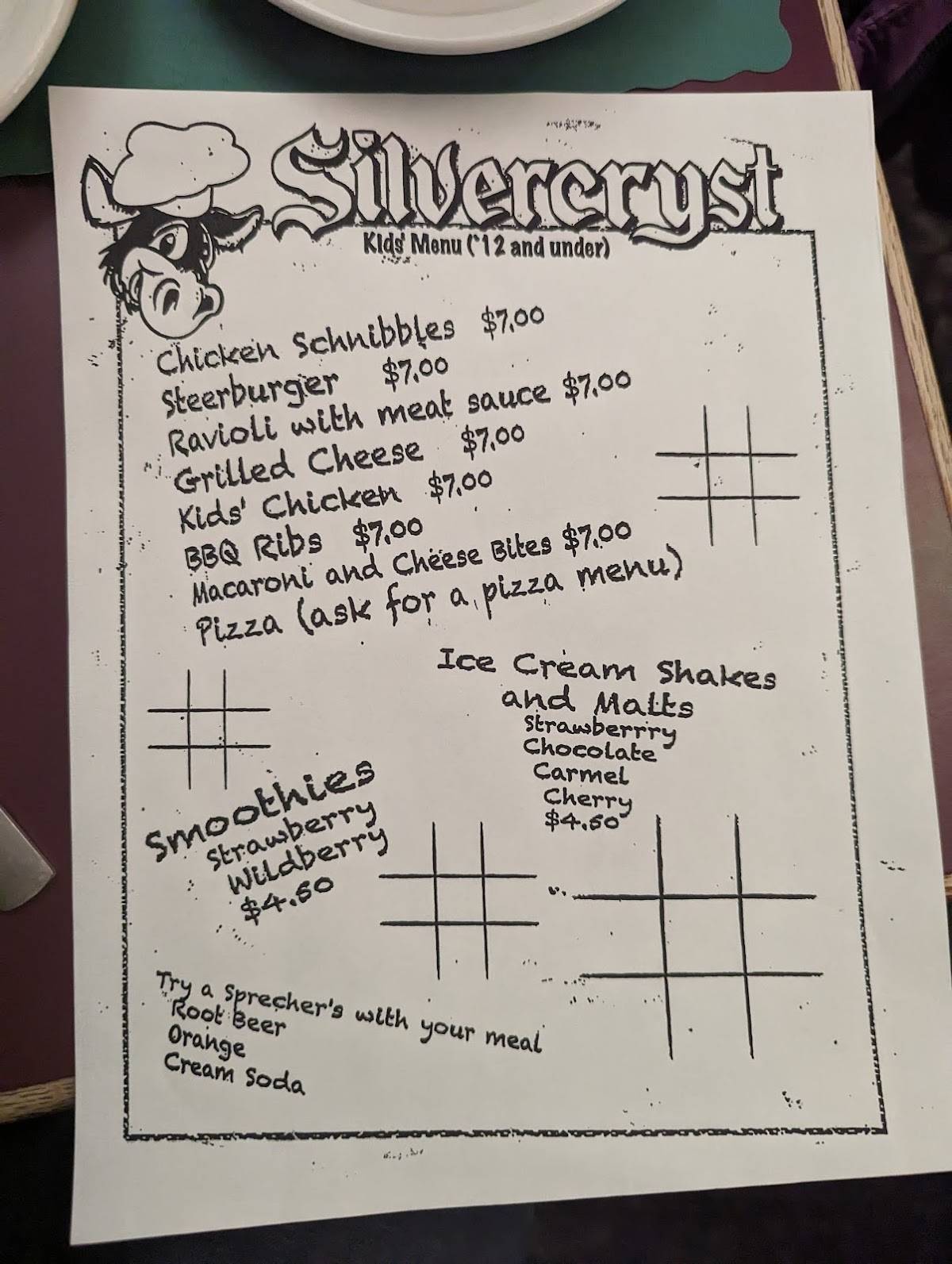Menu at Silvercryst Supper Club Resort & Motel, Wautoma