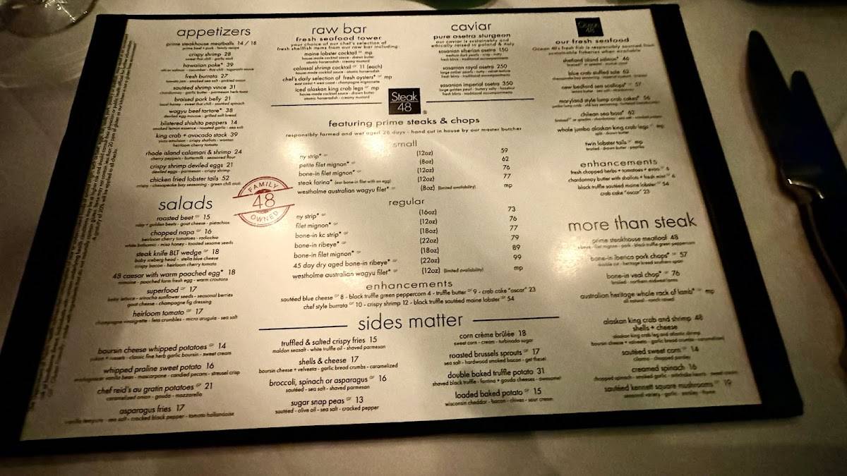 Menu at Steak 48 steakhouse, Philadelphia
