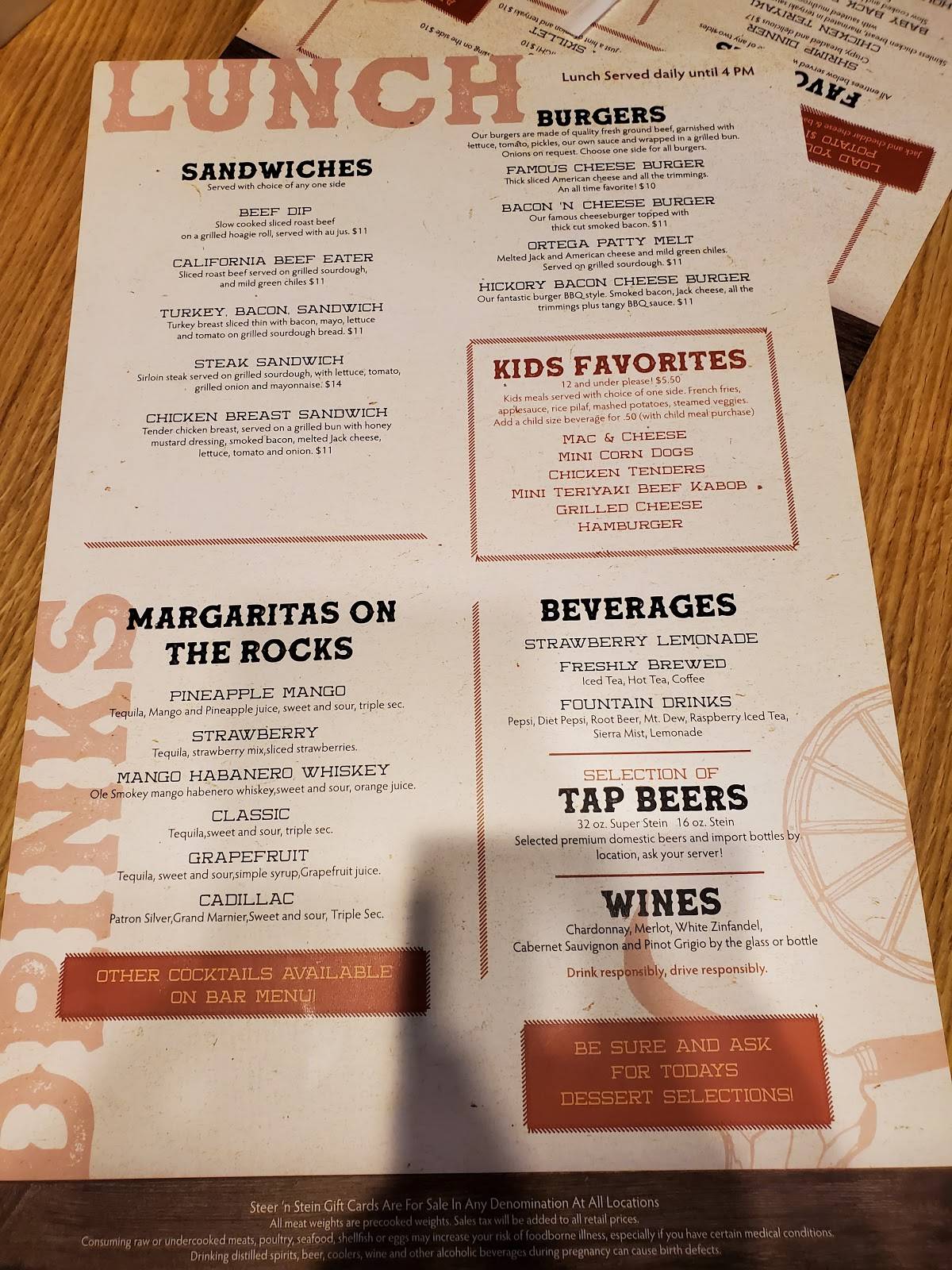 Menu at Steer 'n Stein Restaurant, Hemet