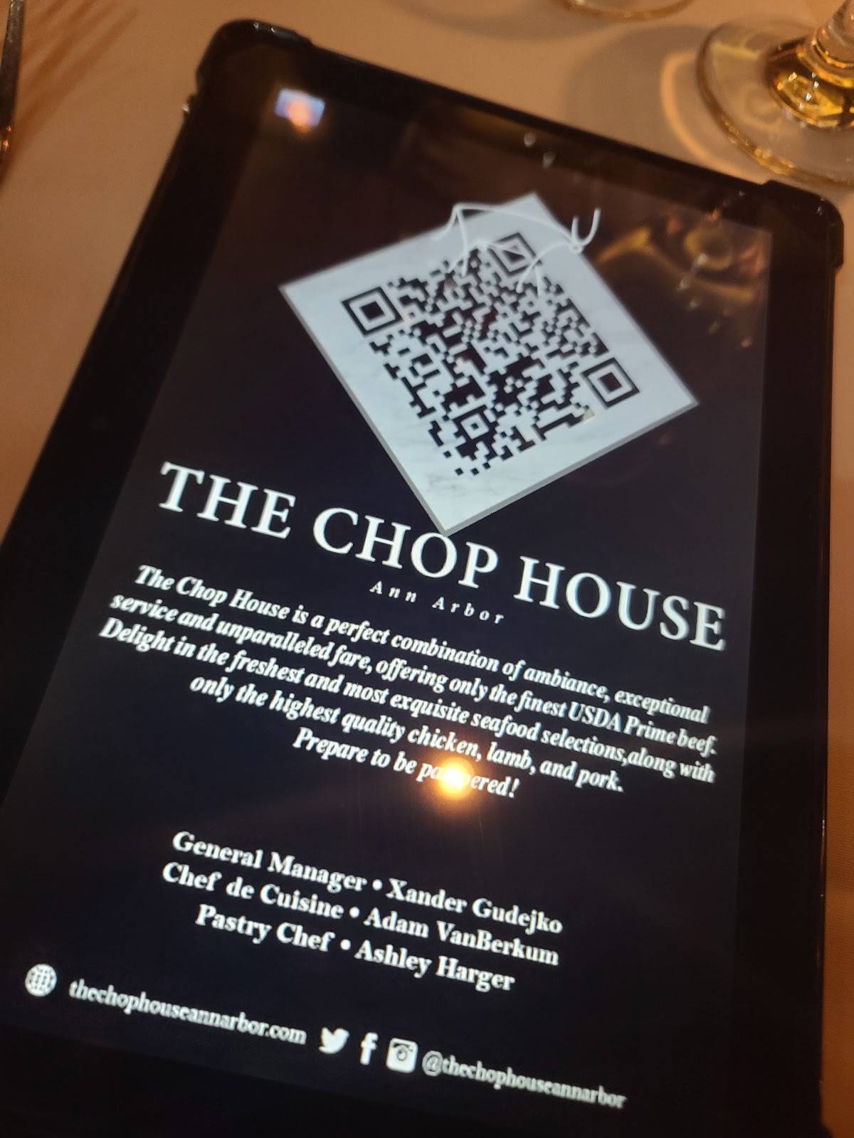 Menu at The Chop House Ann Arbor steakhouse, Ann Arbor